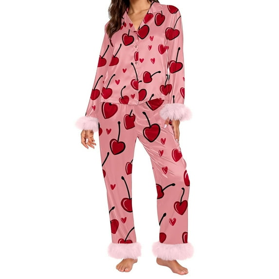 CHEEKEY Under $20 Valentine Cozy Pajamas for Women Heart Print with ...