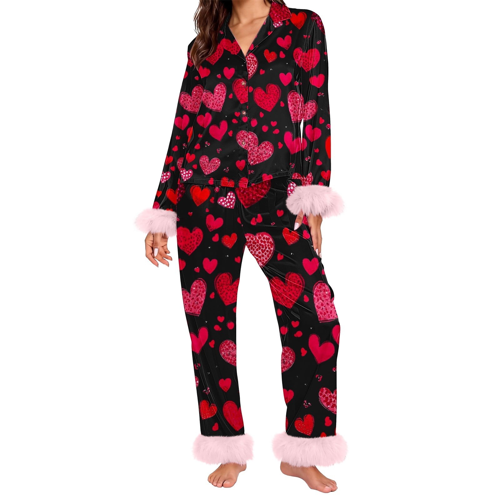 CHEEKEY Under $20 Valentine Cozy Pajamas for Women Heart Print with ...
