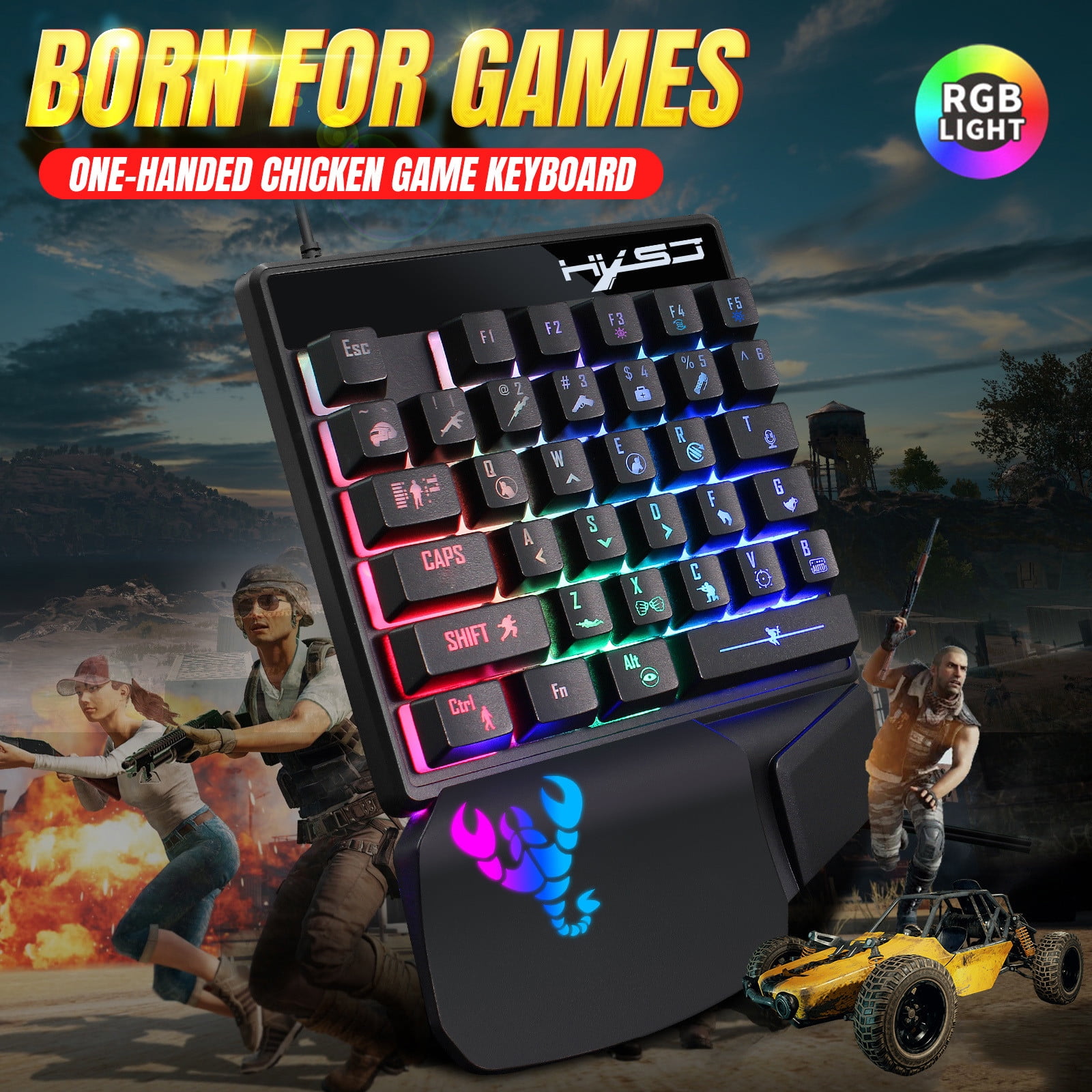 CHEEPUM Colorful Gaming Keyboard LED Single-Handed backlit Keyboard Set ...