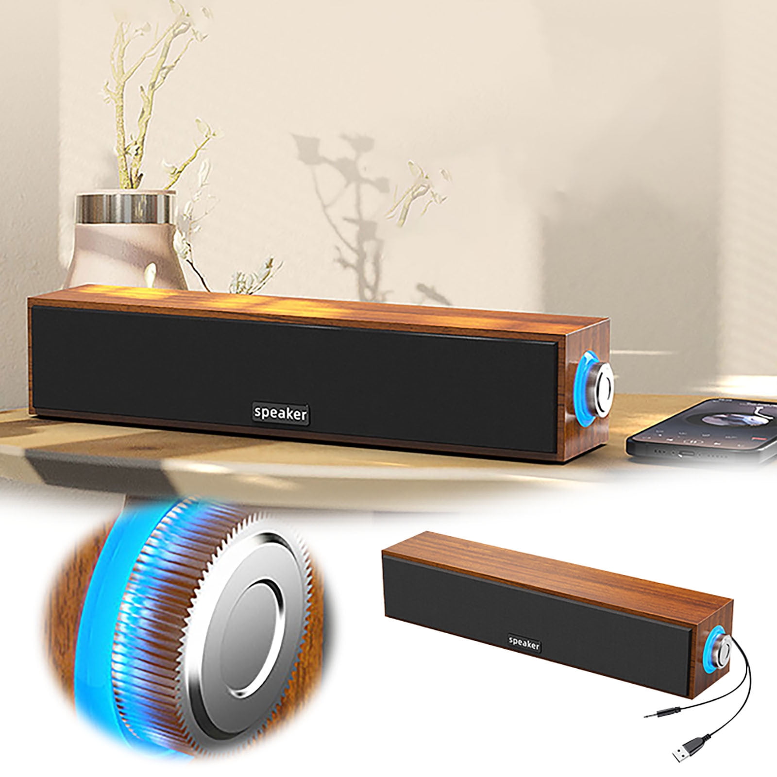 CHEEPUM Desktop Retro Wooden Speaker With Speakers And Heavy Bass 4D ...