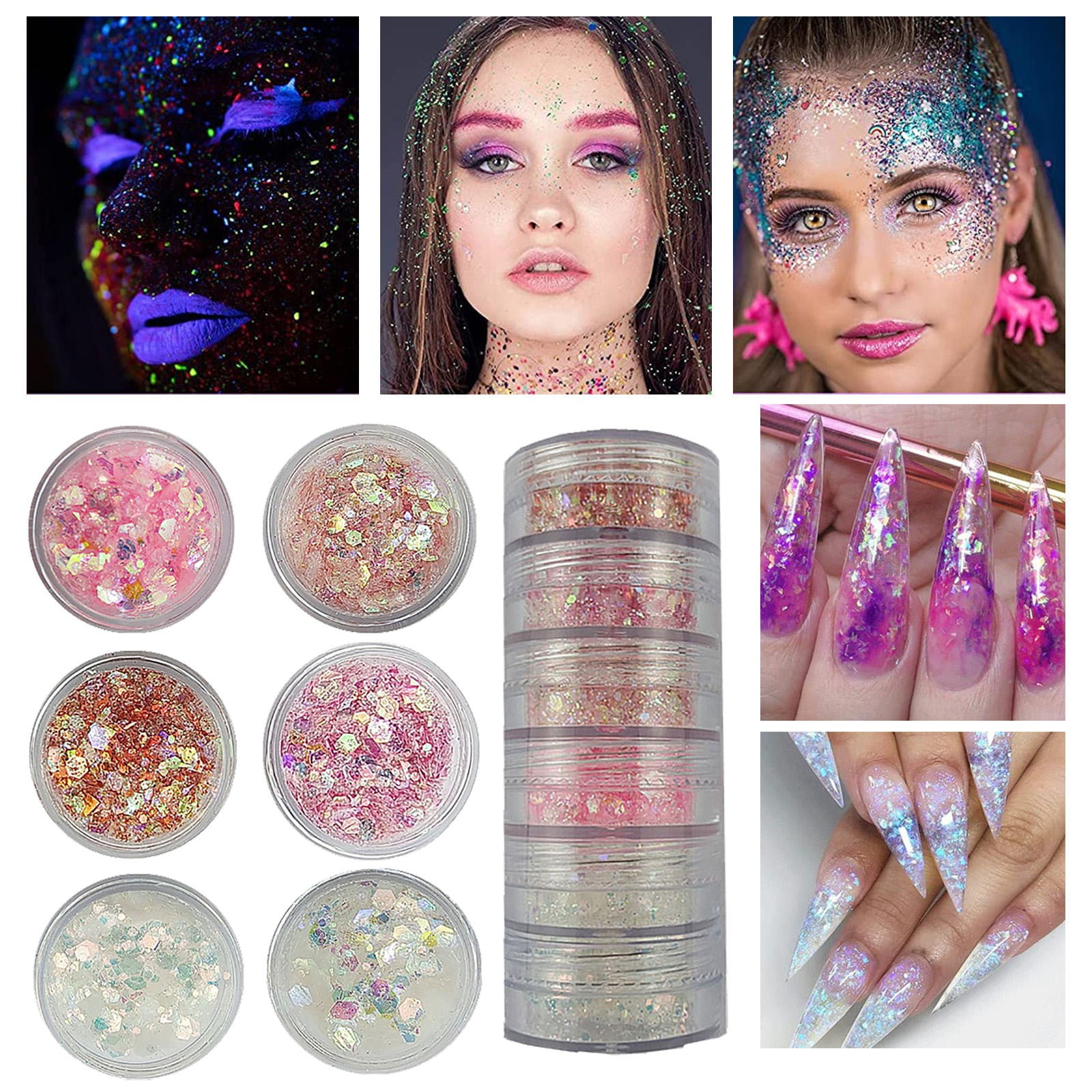 CHEEPUM Toenail on Nails Nails Sequins Glitter Thick Fluorescent Color ...