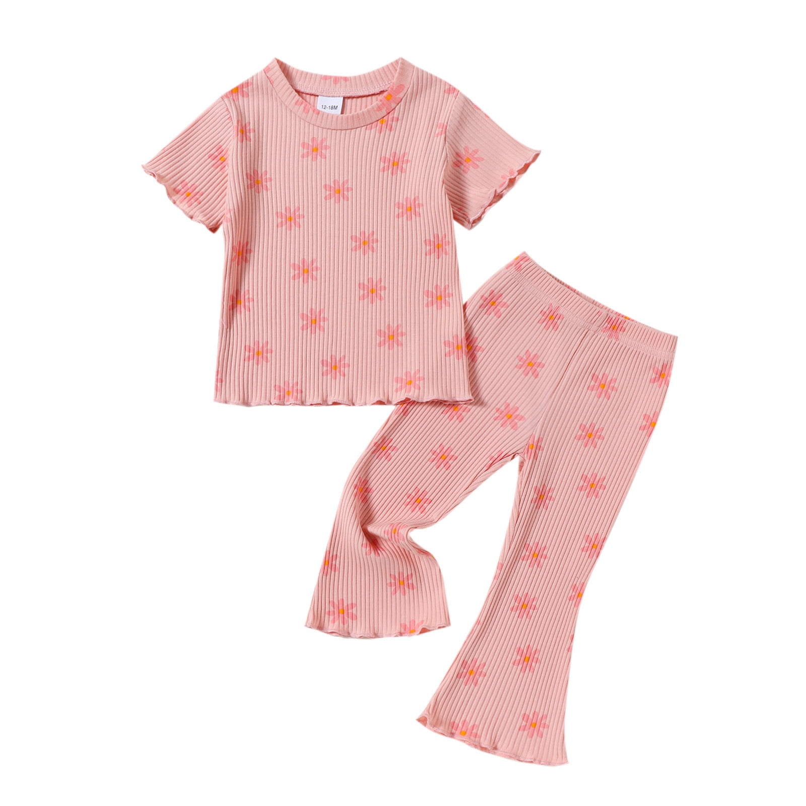 CHEEREAM Baby Girl Summer Outfits Short Sleeve Lettuce Trim Floral Tops ...