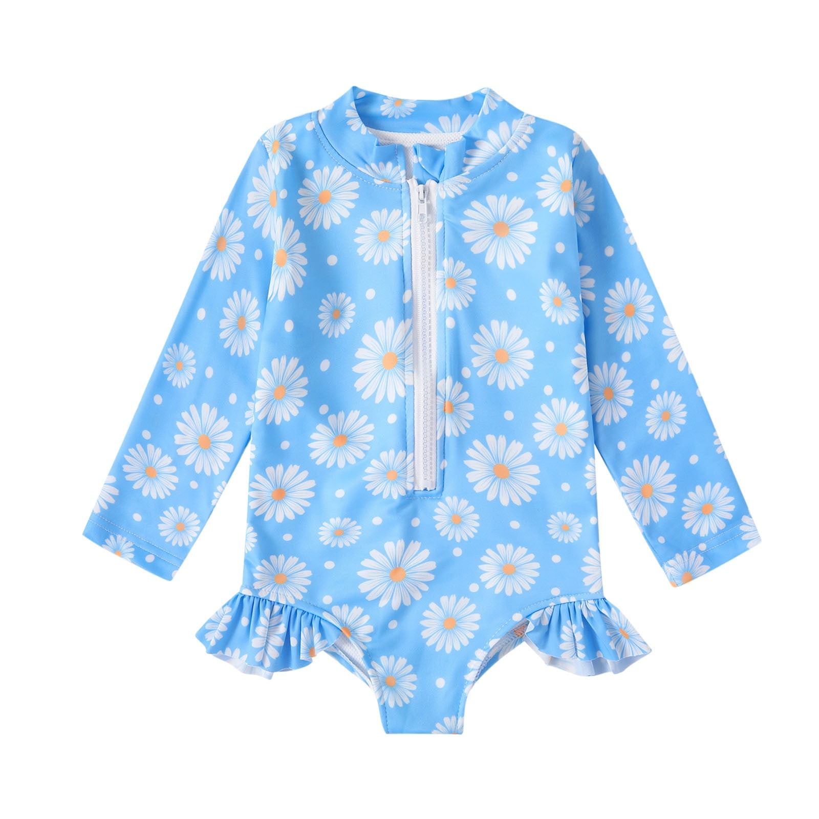 CHEEREAM Baby Swimsuit Girl Long Sleeve Ruffle Zipper Rash Guard Infant ...