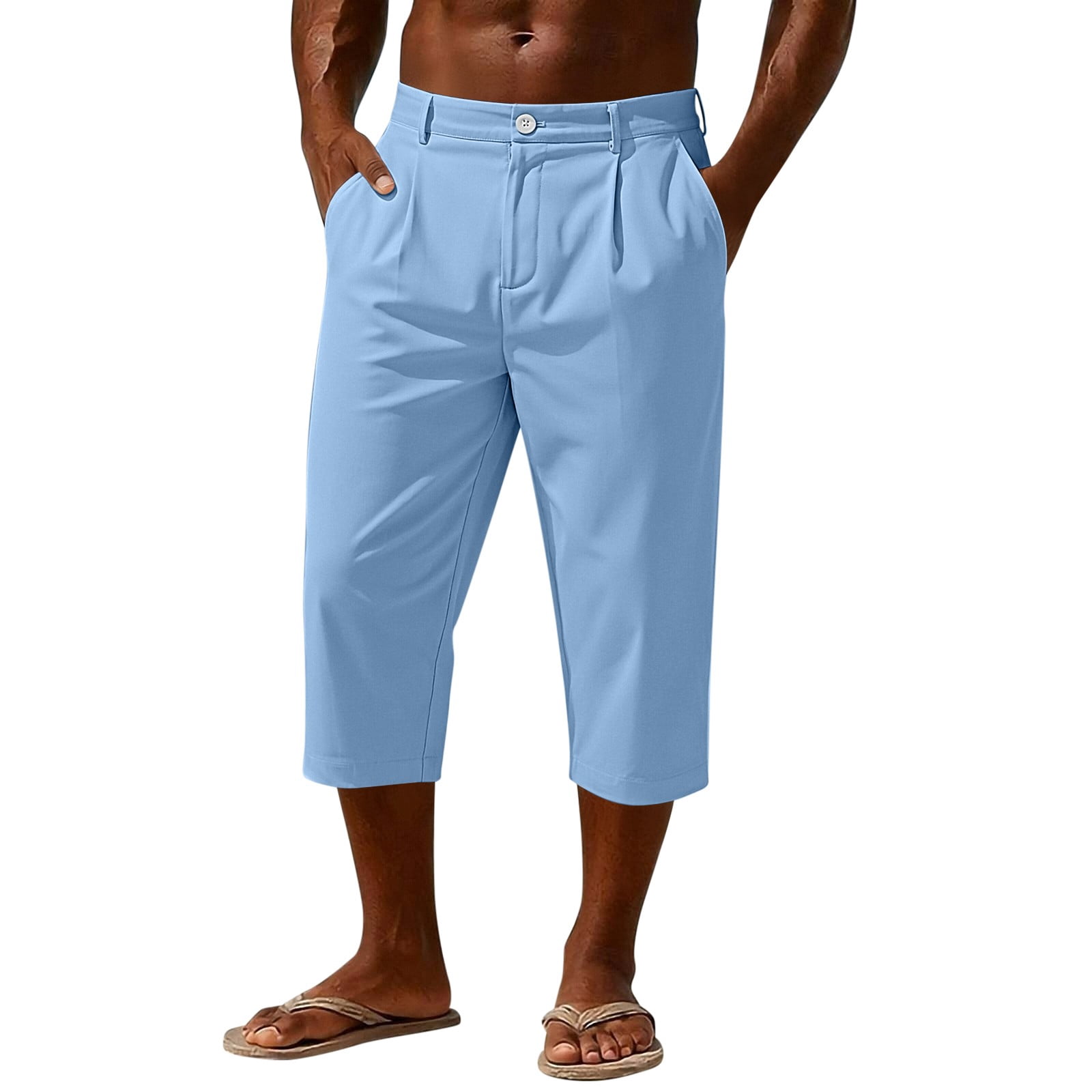 CHEEREAM Capri Pants for Mens Button Side Splited Cuff Elastic ...