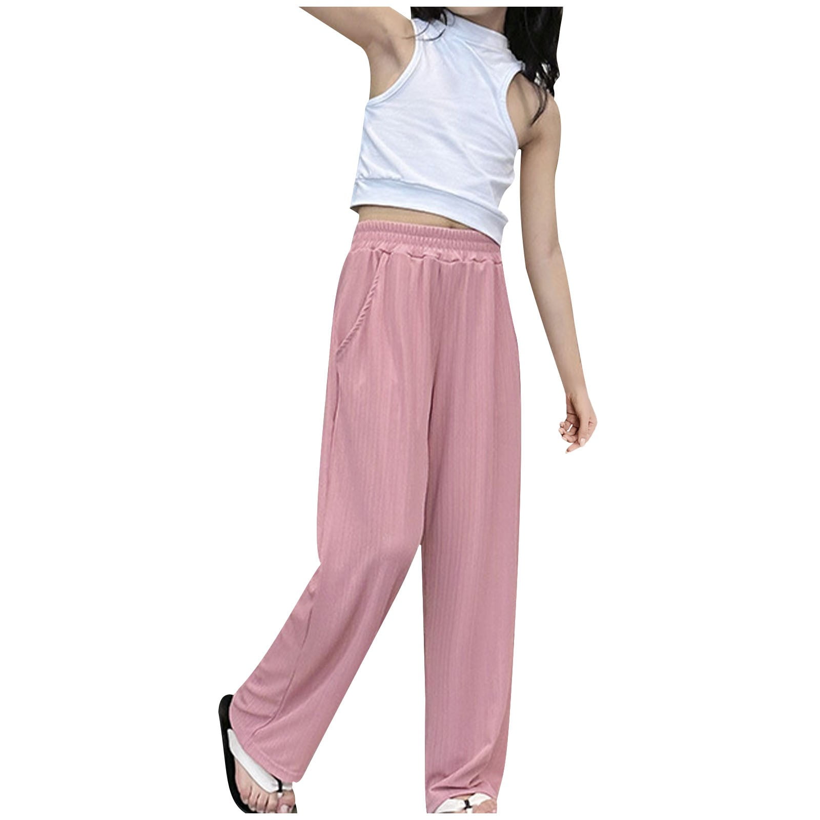 CHEEREAM Cotton Pants for Girls 2025 Spring Fashion High Waist Wide Leg ...