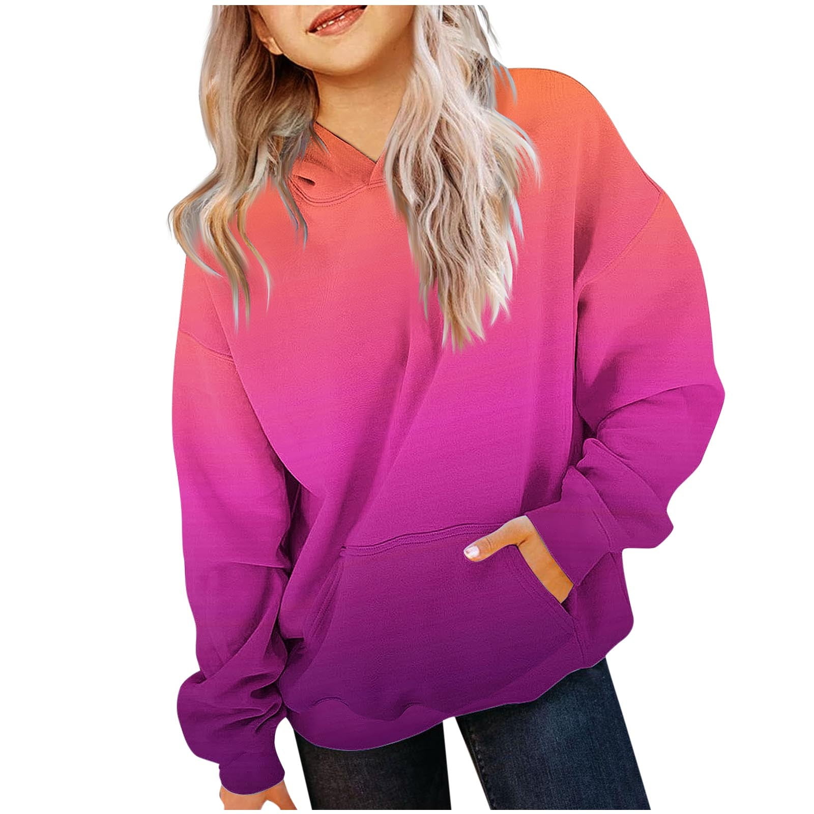 CHEEREAM Cute Hoodies for Teen Girls Trendy Long Sleeve Oversized Sweatshirts Gradient Preppy ...