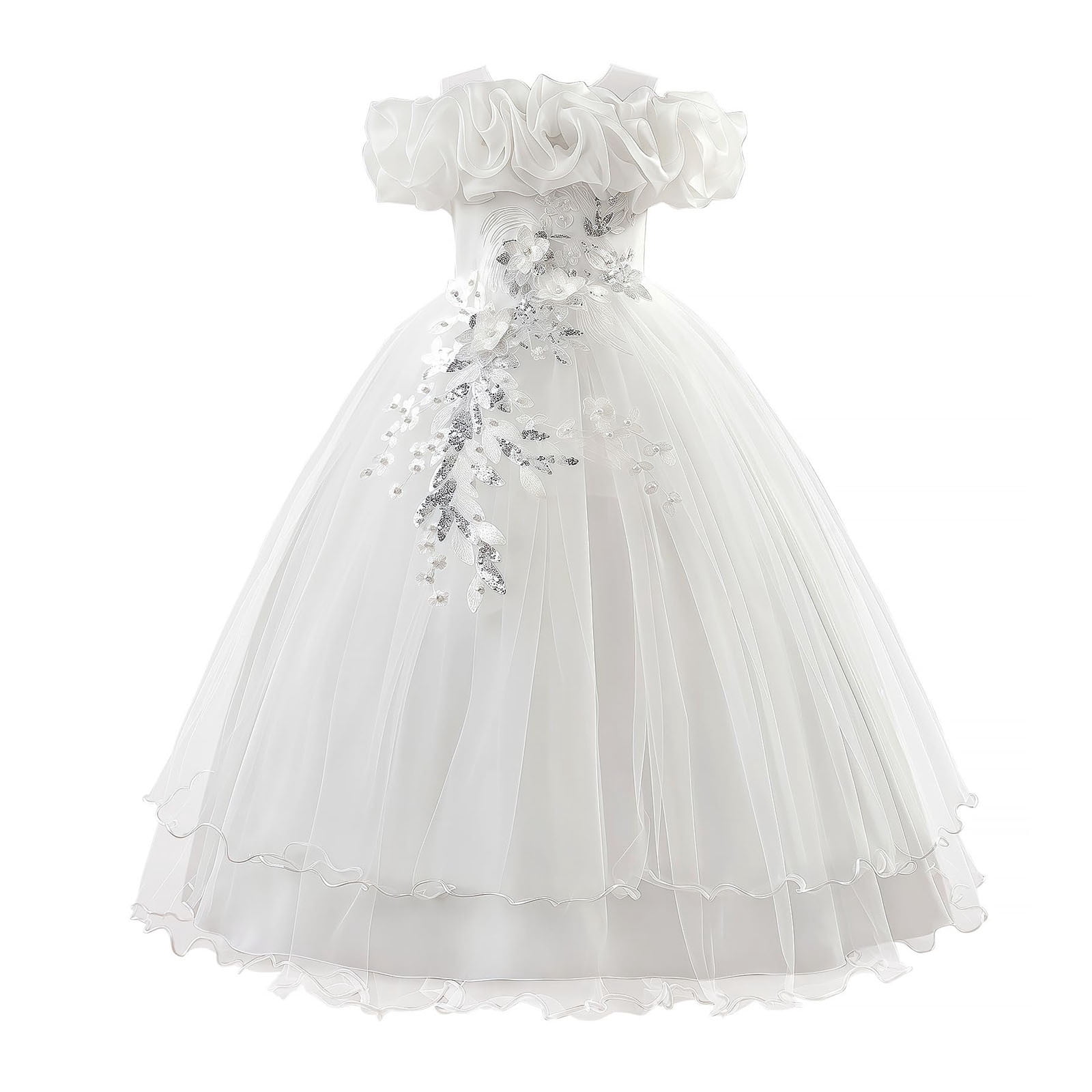 CHEEREAM Flower Dresses For Girl Lace Embroidery Off The Shoulder Tulle ...