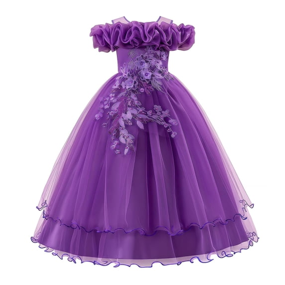 CHEEREAM Flower Dresses For Girl Lace Embroidery Off The Shoulder Tulle ...