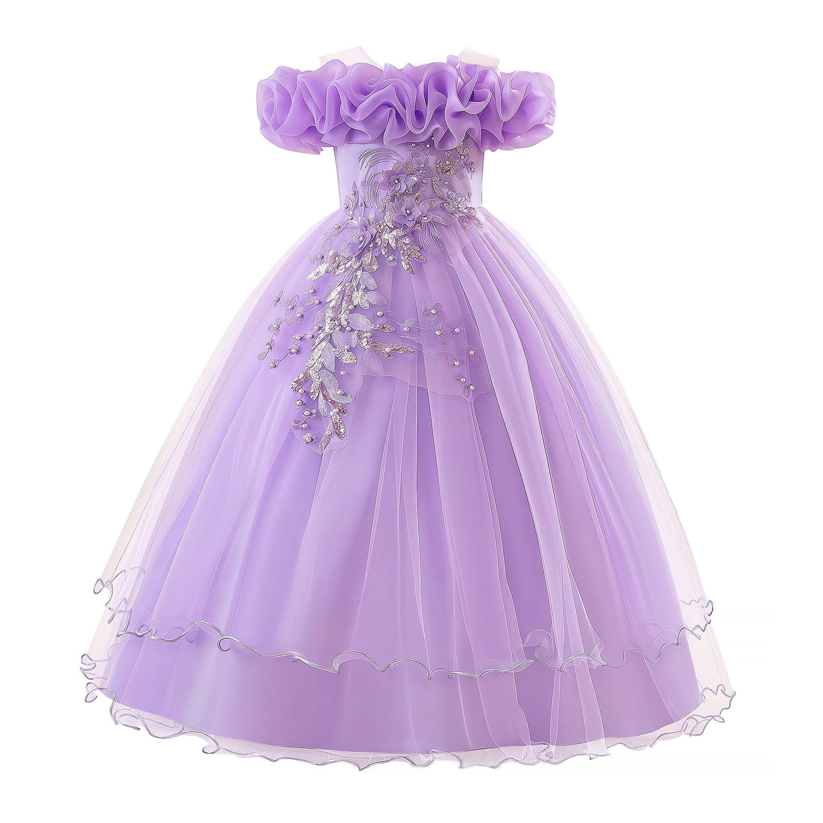 CHEEREAM Flower Dresses For Girl Lace Embroidery Off The Shoulder Tulle ...