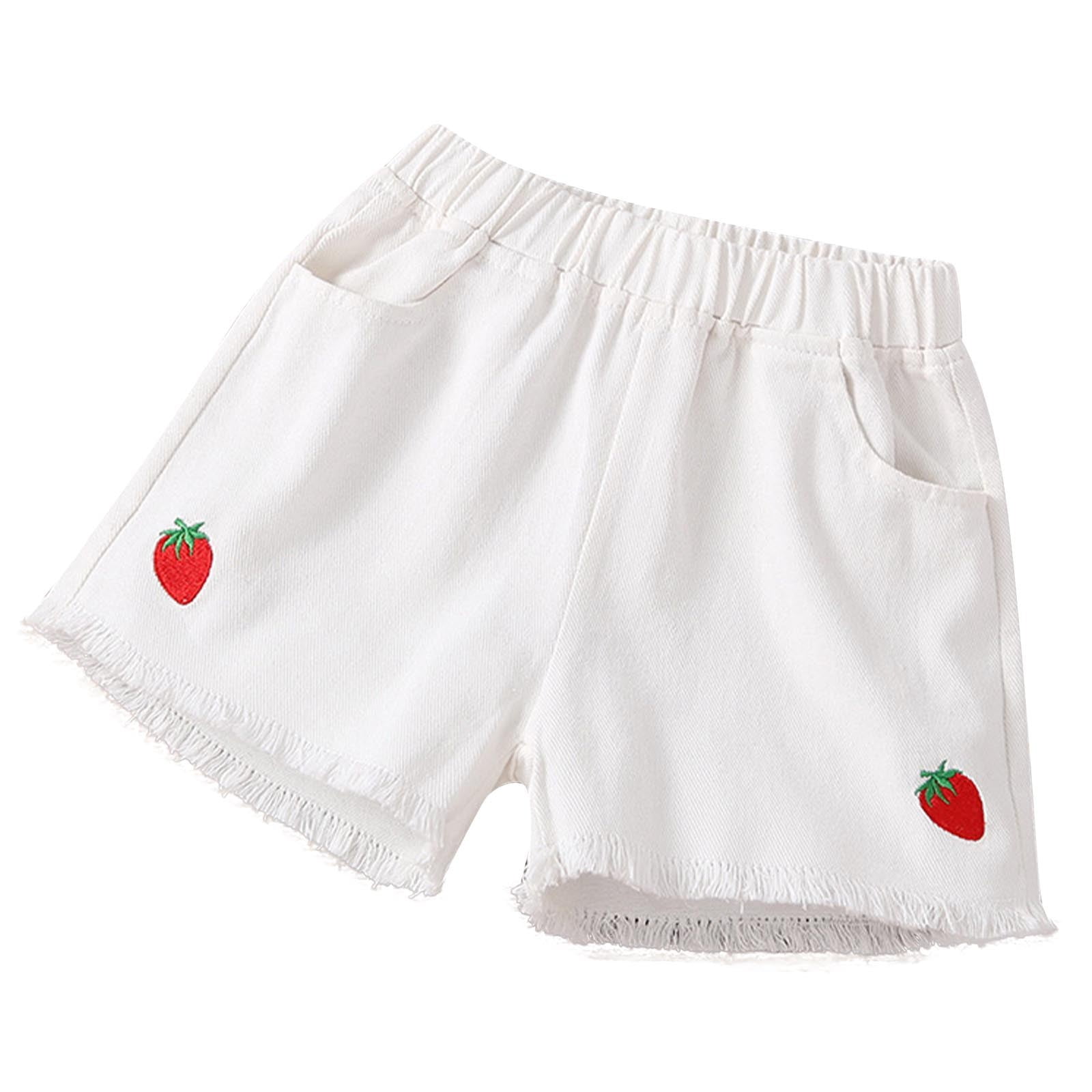 CHEEREAM Girl's Raw Hem Denim Shorts Pull On Pockets Jeans Shorts ...
