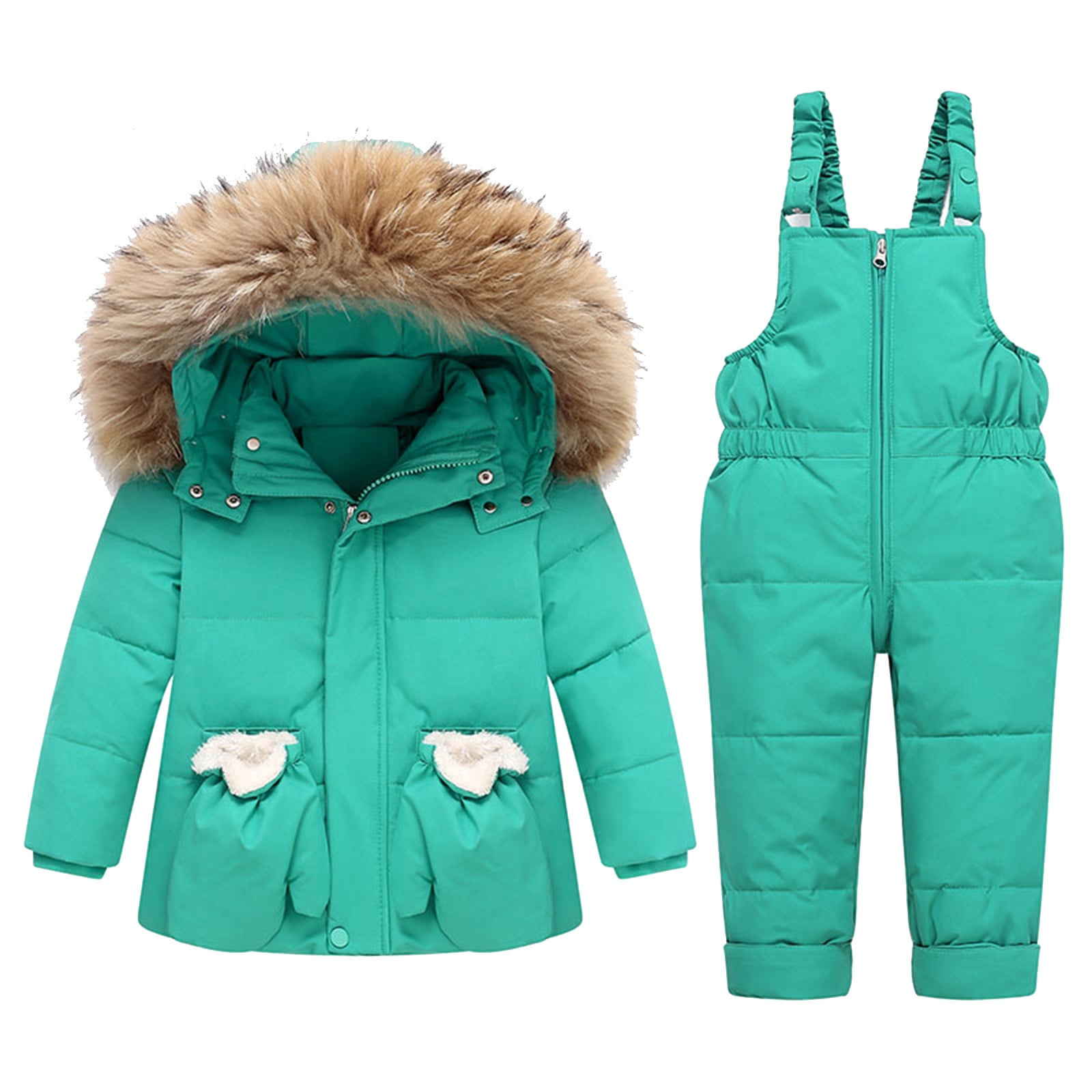 CHEEREAM Girls 2 Piece Snowsuit Puffer Jacket and Skibib Snow Pants for ...
