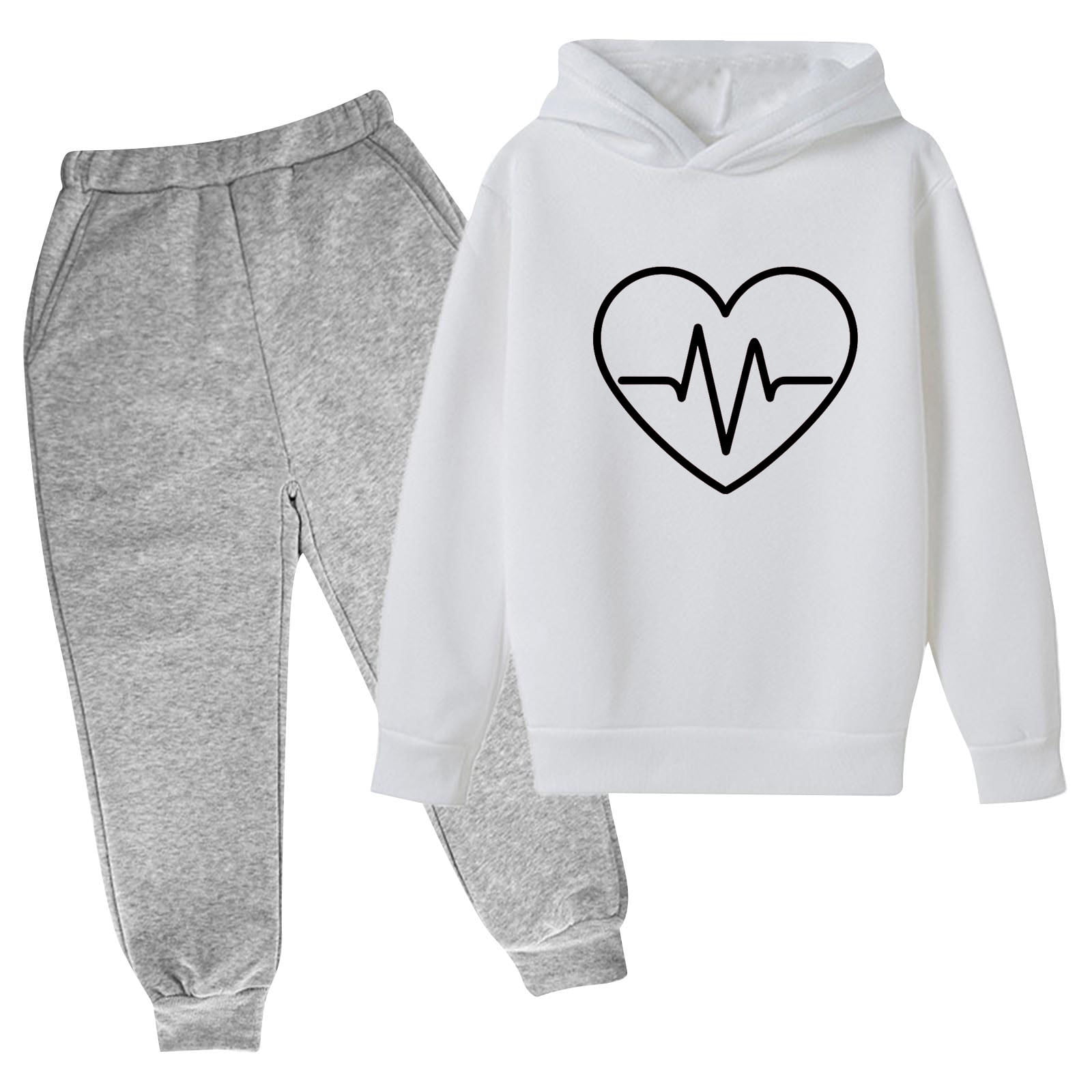 CHEEREAM Girls Boys 2 Piece Tracksuit Heart Print Athletic Sweatsuits ...