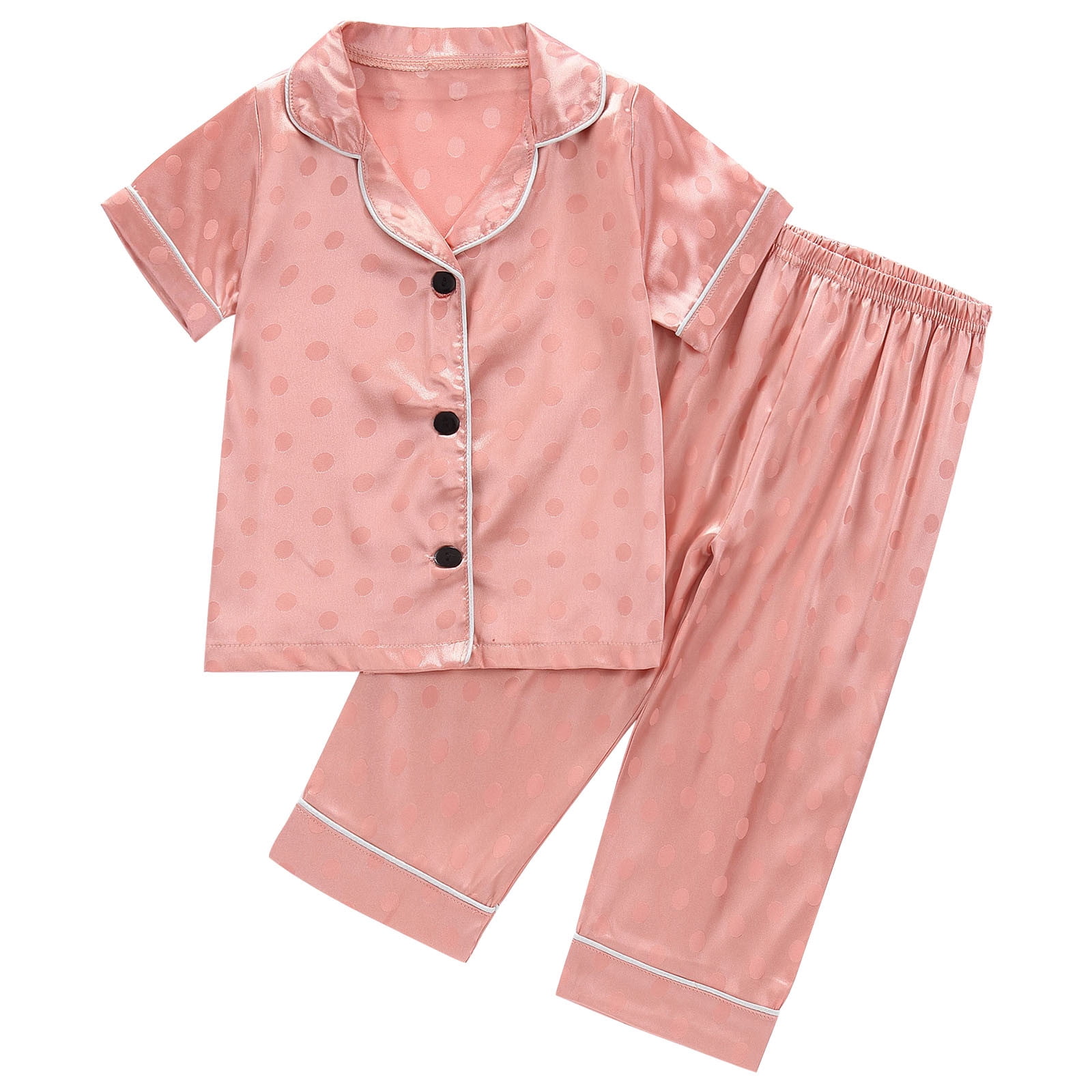 CHEEREAM Girls Button Down Satin Pajama Sets Silky Short Sleeve Top and ...