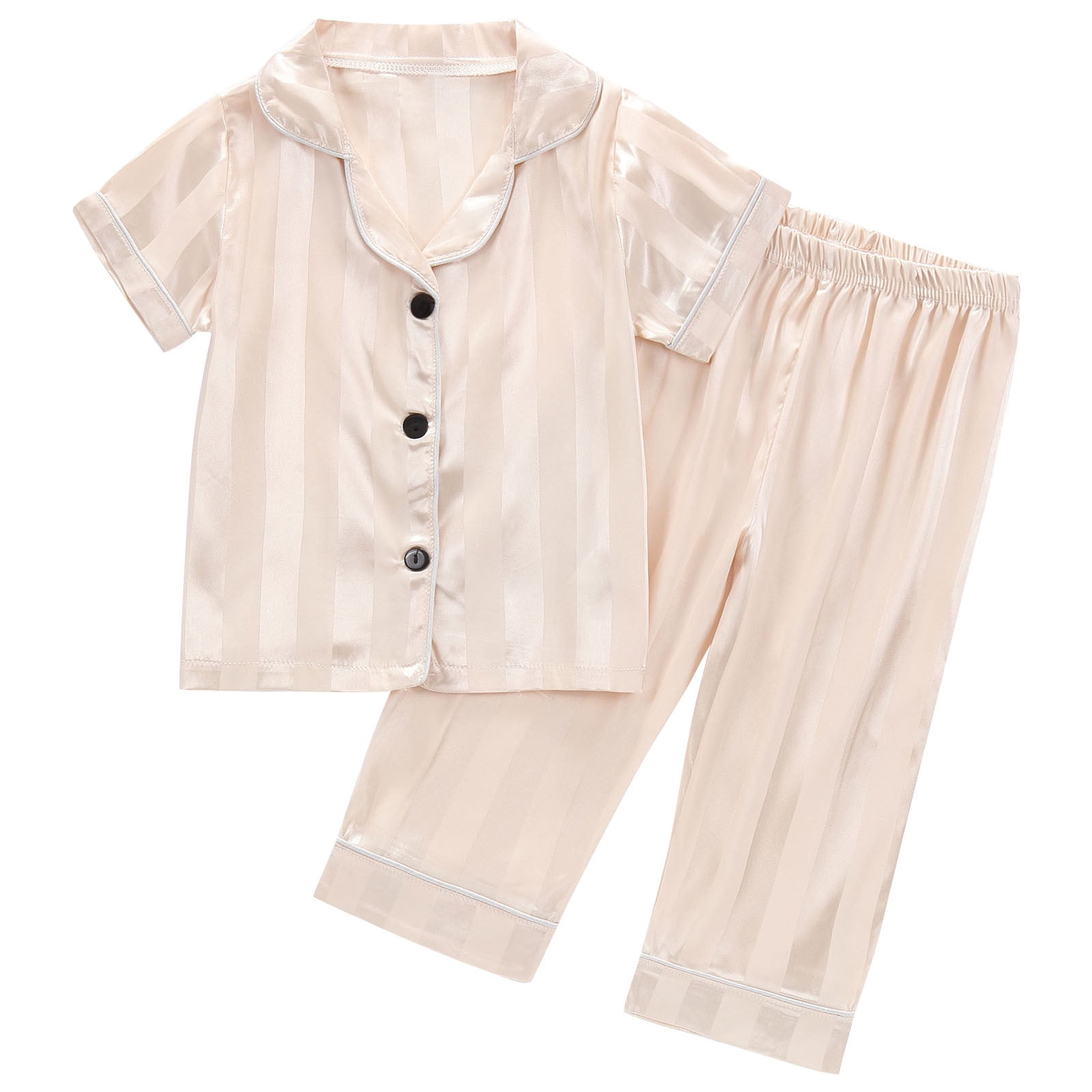 CHEEREAM Girls Button Down Satin Pajama Sets Silky Short Sleeve Top and ...