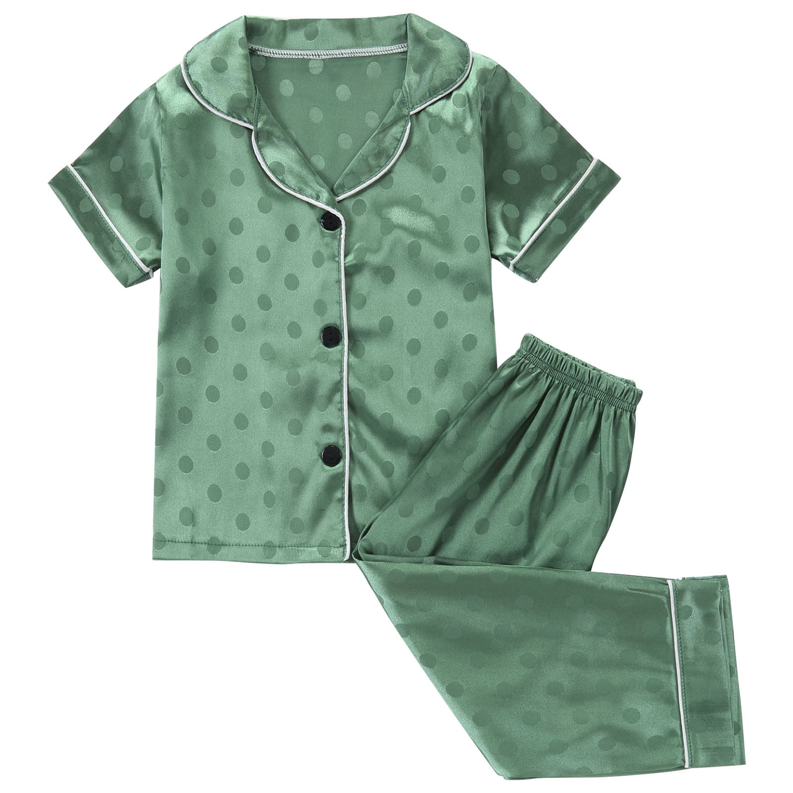 CHEEREAM Girls Button Down Satin Pajama Sets Silky Short Sleeve Top and ...
