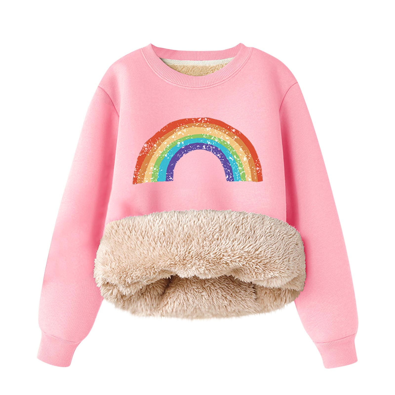 CHEEREAM Girls Fleece Lined Crewneck Sweatshirt Kids Rainbow Print Warm ...