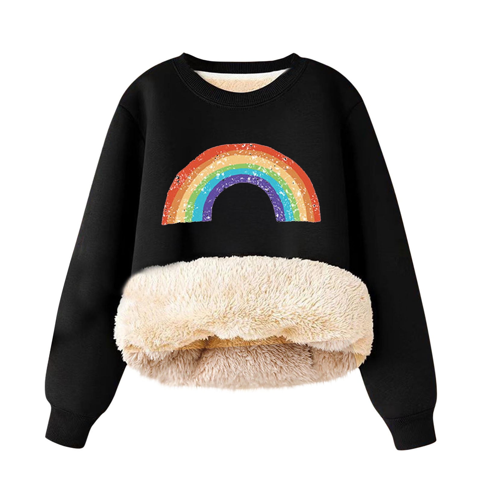 CHEEREAM Girls Fleece Lined Crewneck Sweatshirt Kids Rainbow Print Warm ...