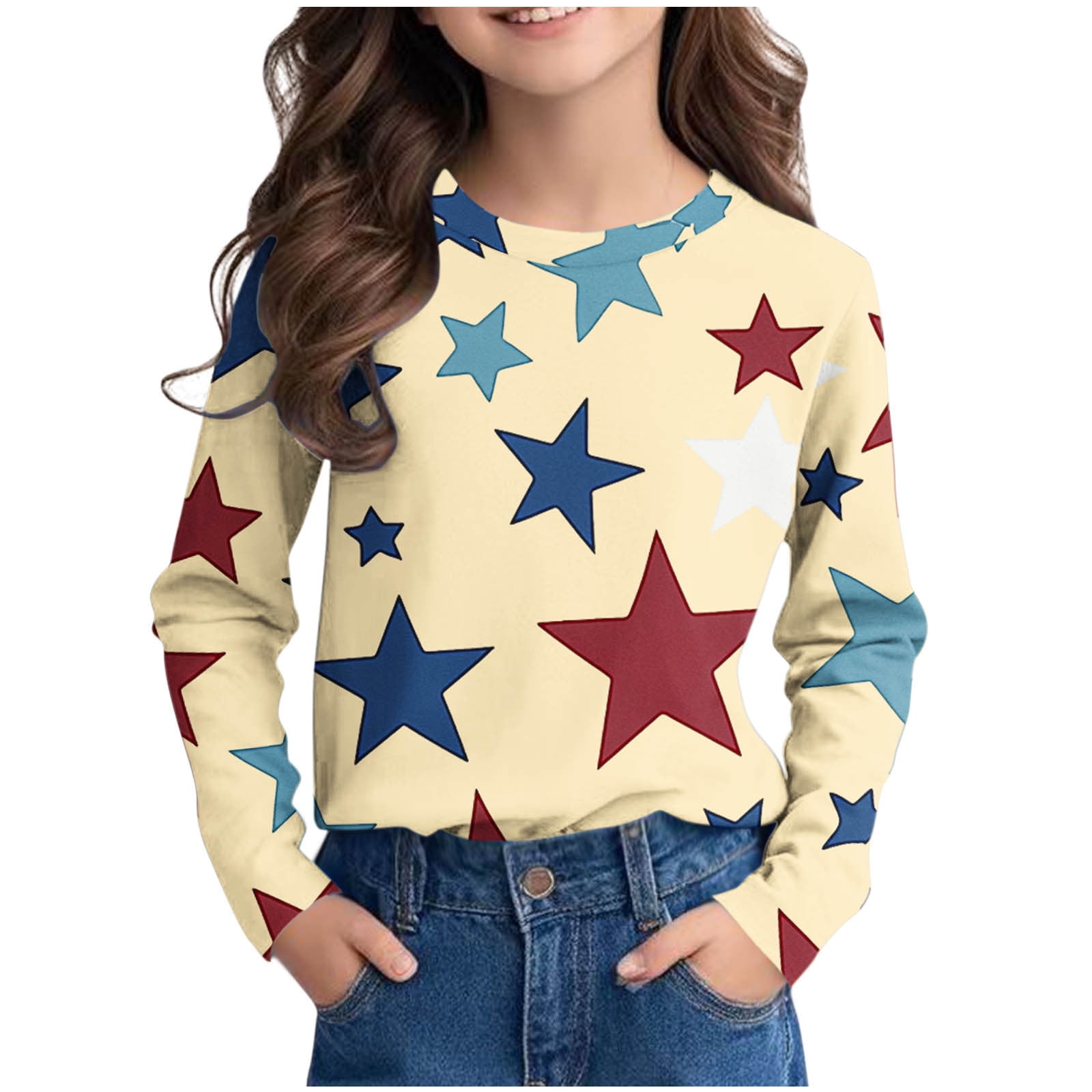 CHEEREAM Girls Gradient Star Graphic Shirts Kids Cute Crewneck Pullover ...