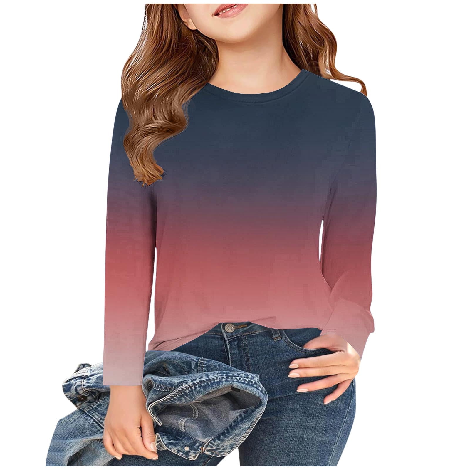 CHEEREAM Girls Long Sleeve Tops Crewneck Shirts Blouse Gradient Henely ...