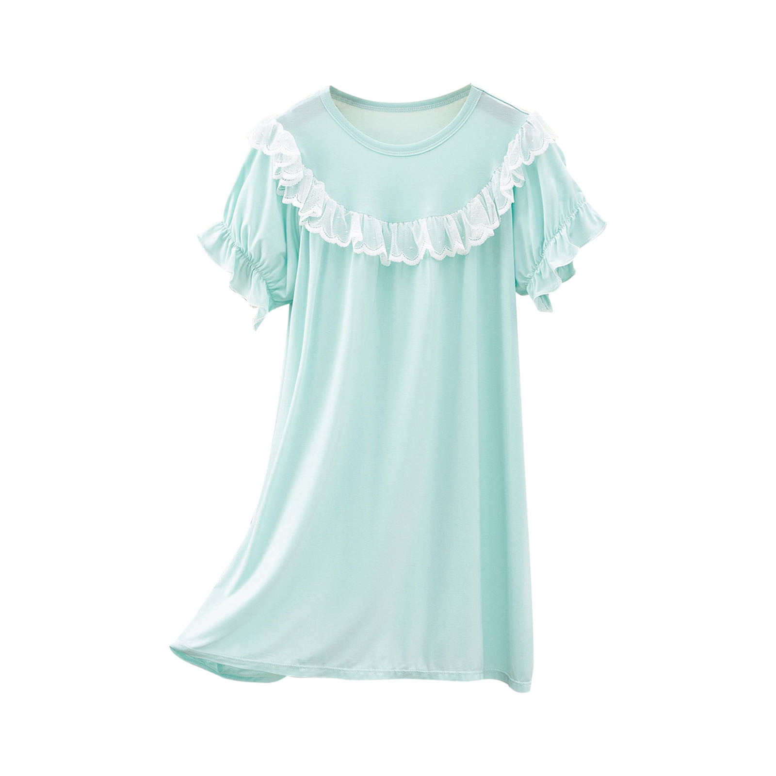 CHEEREAM Girls Nightgowns Sleepwear Short Sleeve Lace Pajama Dress Soft ...