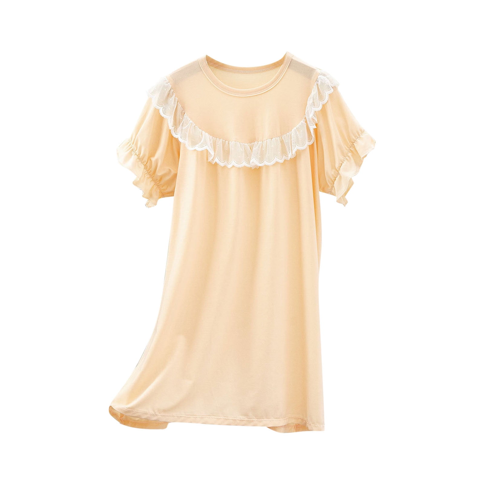 CHEEREAM Girls Nightgowns Sleepwear Short Sleeve Lace Pajama Dress Soft ...