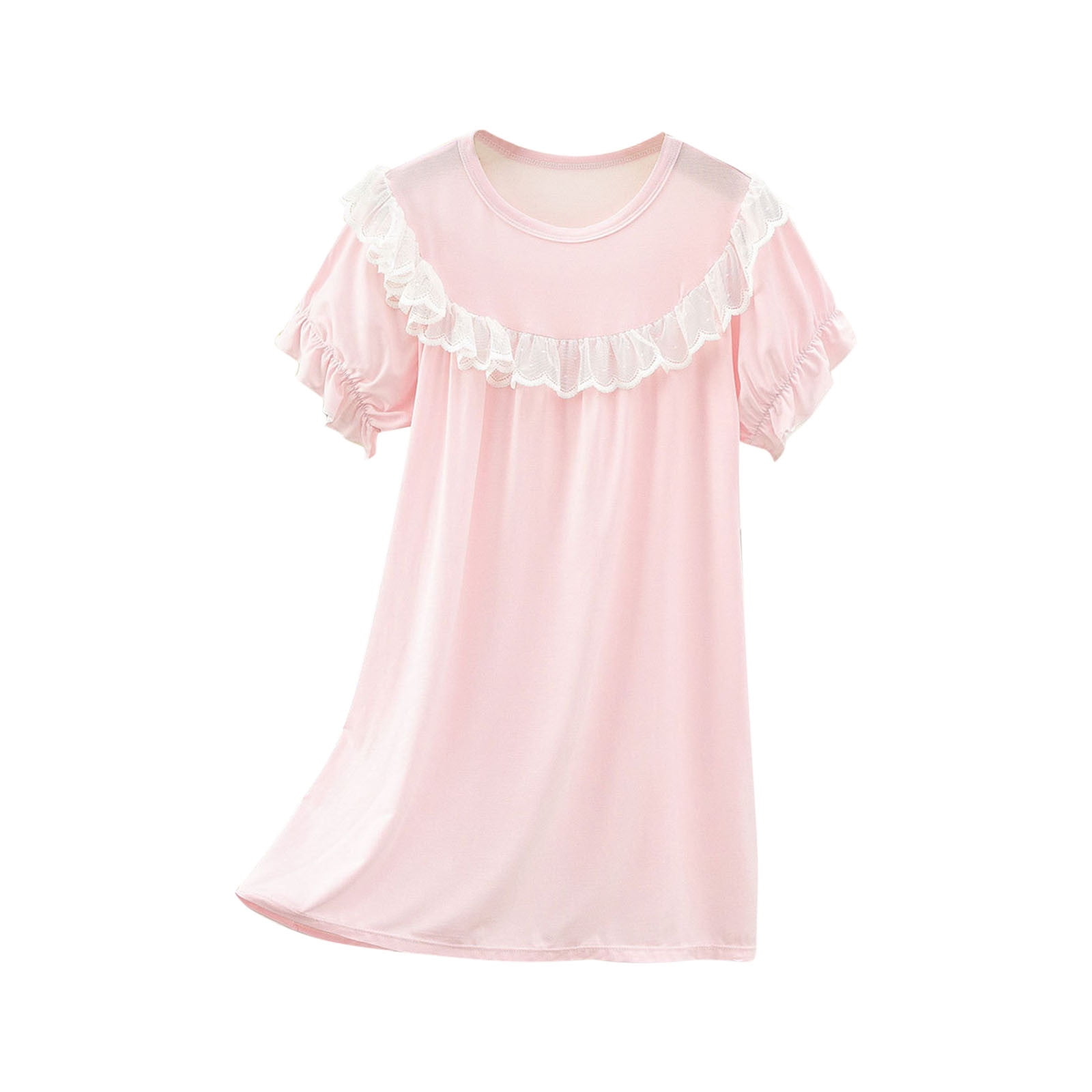 CHEEREAM Girls Nightgowns Sleepwear Short Sleeve Lace Pajama Dress Soft ...