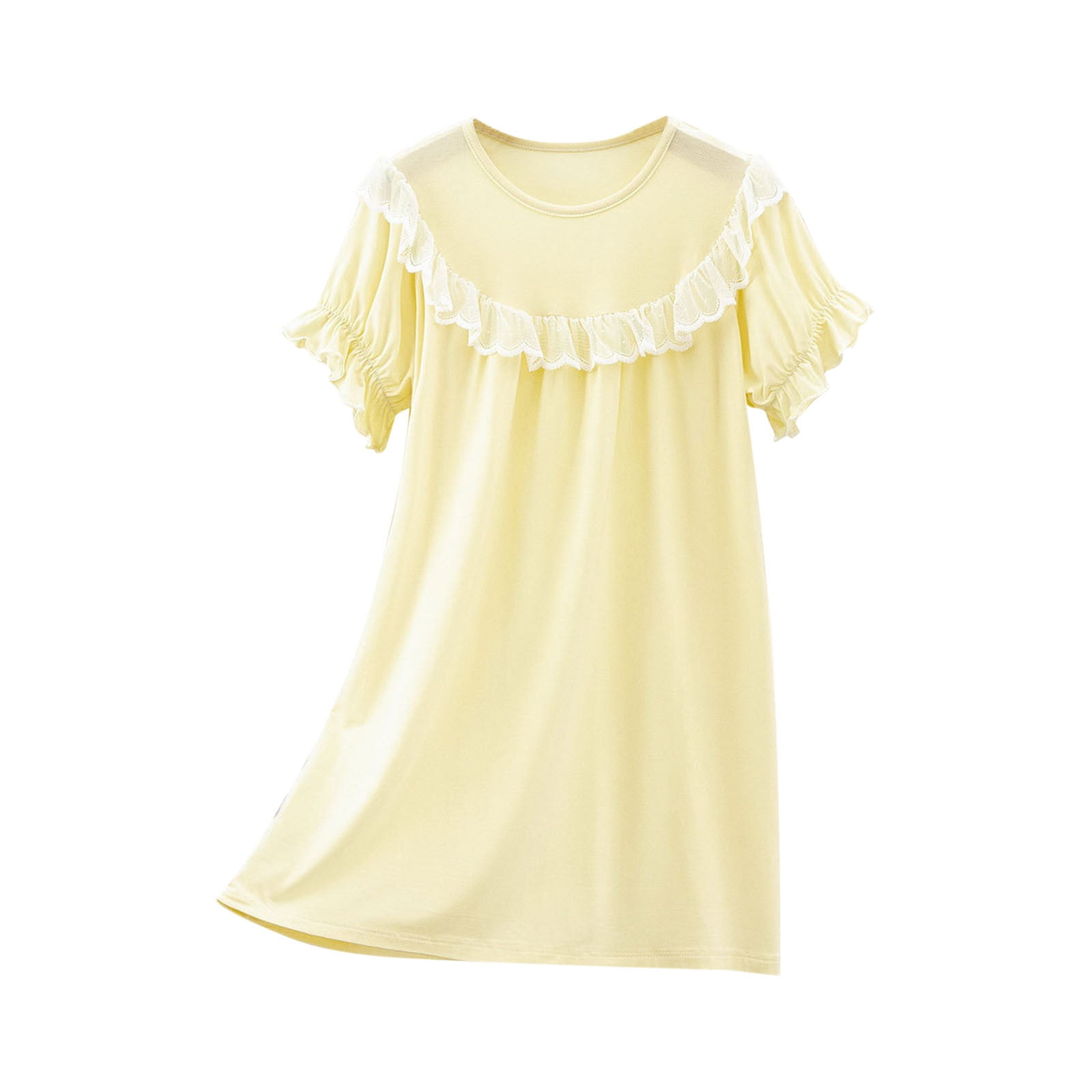 CHEEREAM Girls Nightgowns Sleepwear Short Sleeve Lace Pajama Dress Soft ...