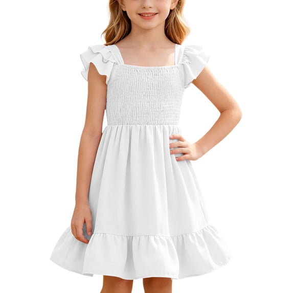 CHEEREAM Girls Summer Dresses Smocked Layered Flutter Sleeve Square ...