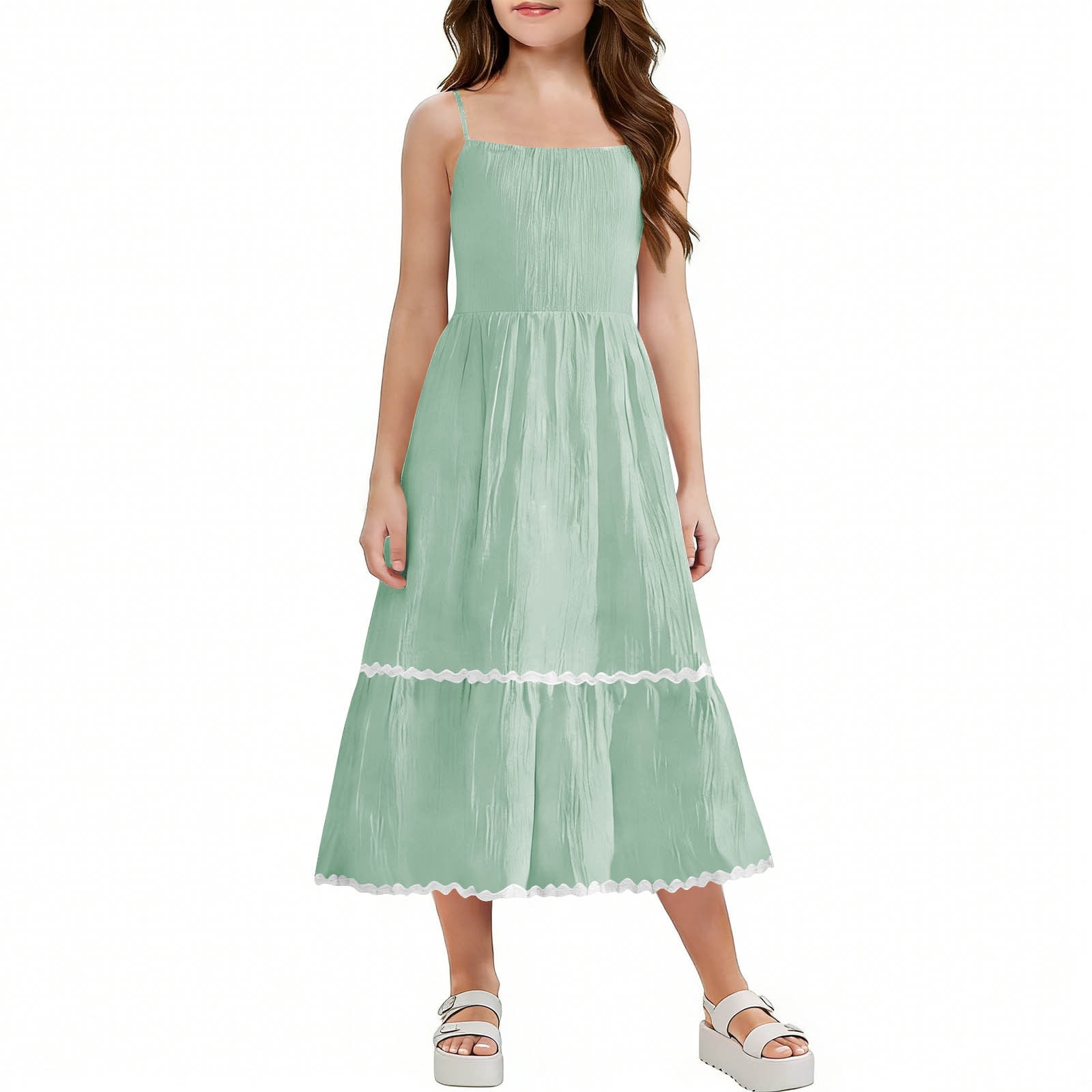 CHEEREAM Girls Summer Dresses Spaghetti Strap Flowy Tiered Cami ...