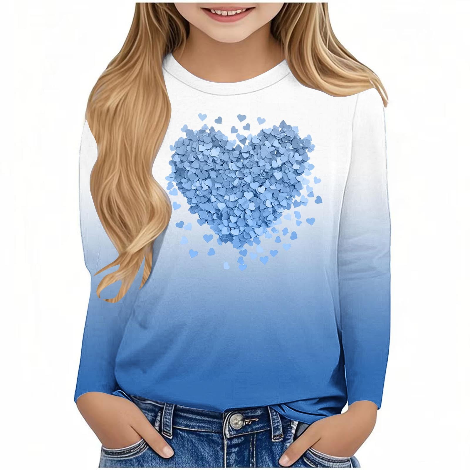 CHEEREAM Girls Valentines Day Shirt Cute Long Sleeve Heart Graphic Tees ...
