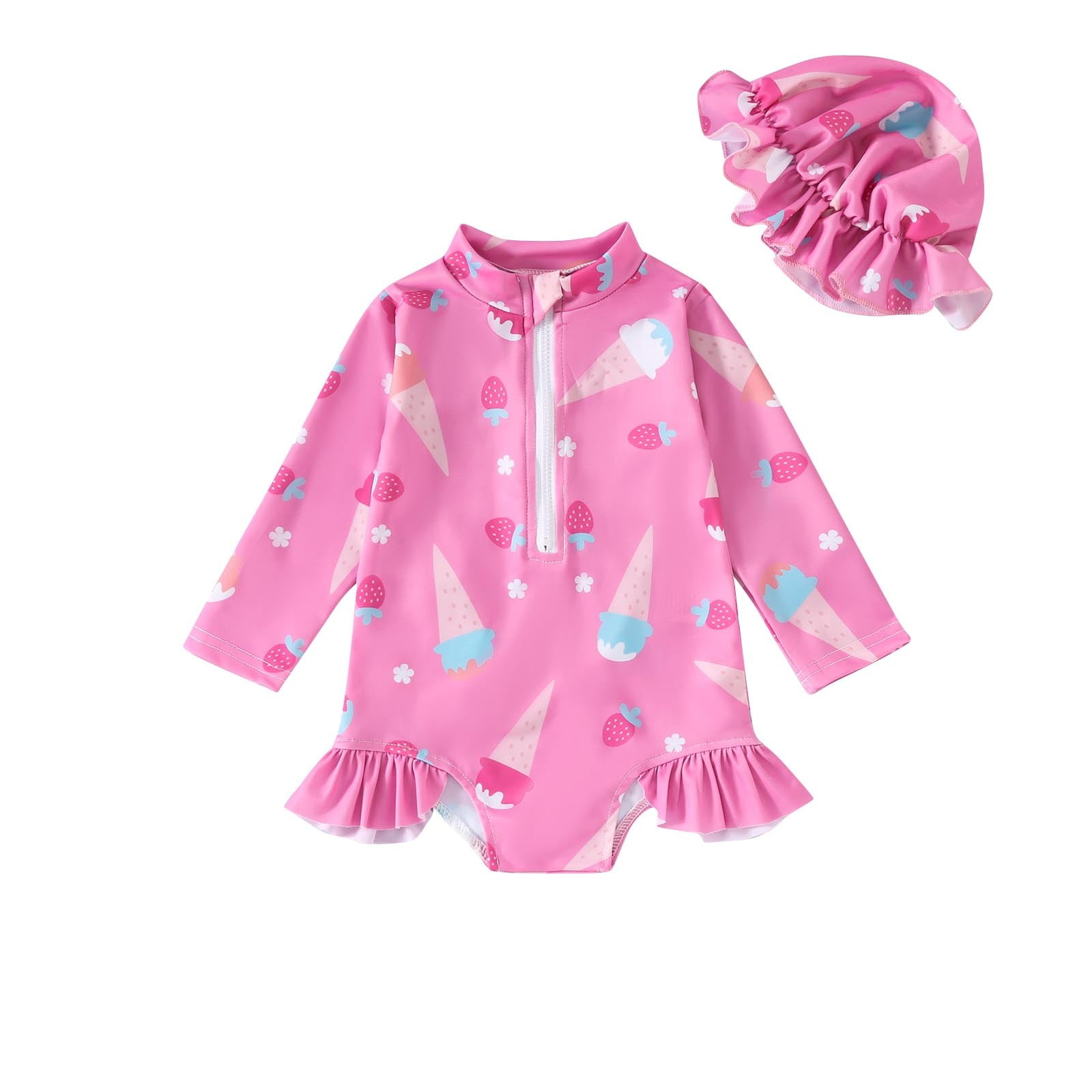CHEEREAM Infant Baby Girl Swimsuit One-Piece Long Sleeve Rash Guard ...