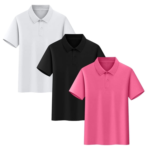 CHEEREAM Kids 3 Pack Polo Sets Short Sleeve Collared Golf Tops for Work ...