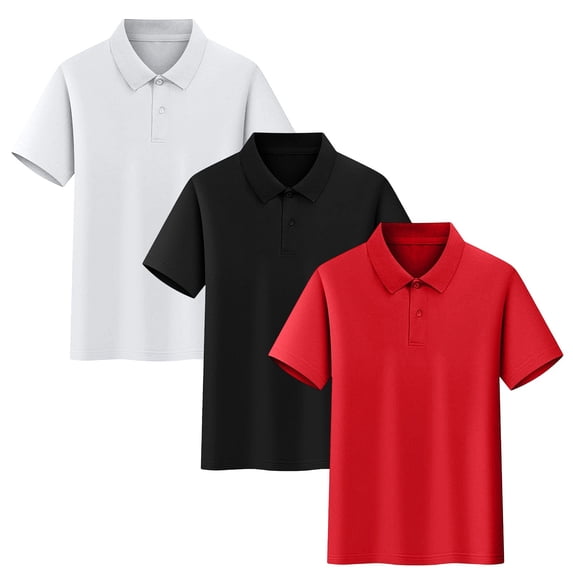 CHEEREAM Kids 3 Pack Polo Sets Short Sleeve Collared Golf Tops for Work ...