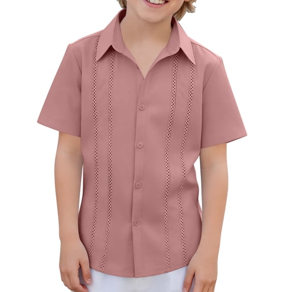 CHEEREAM Kids Button Down Shirts Collared Casual Summer Short Sleeve ...