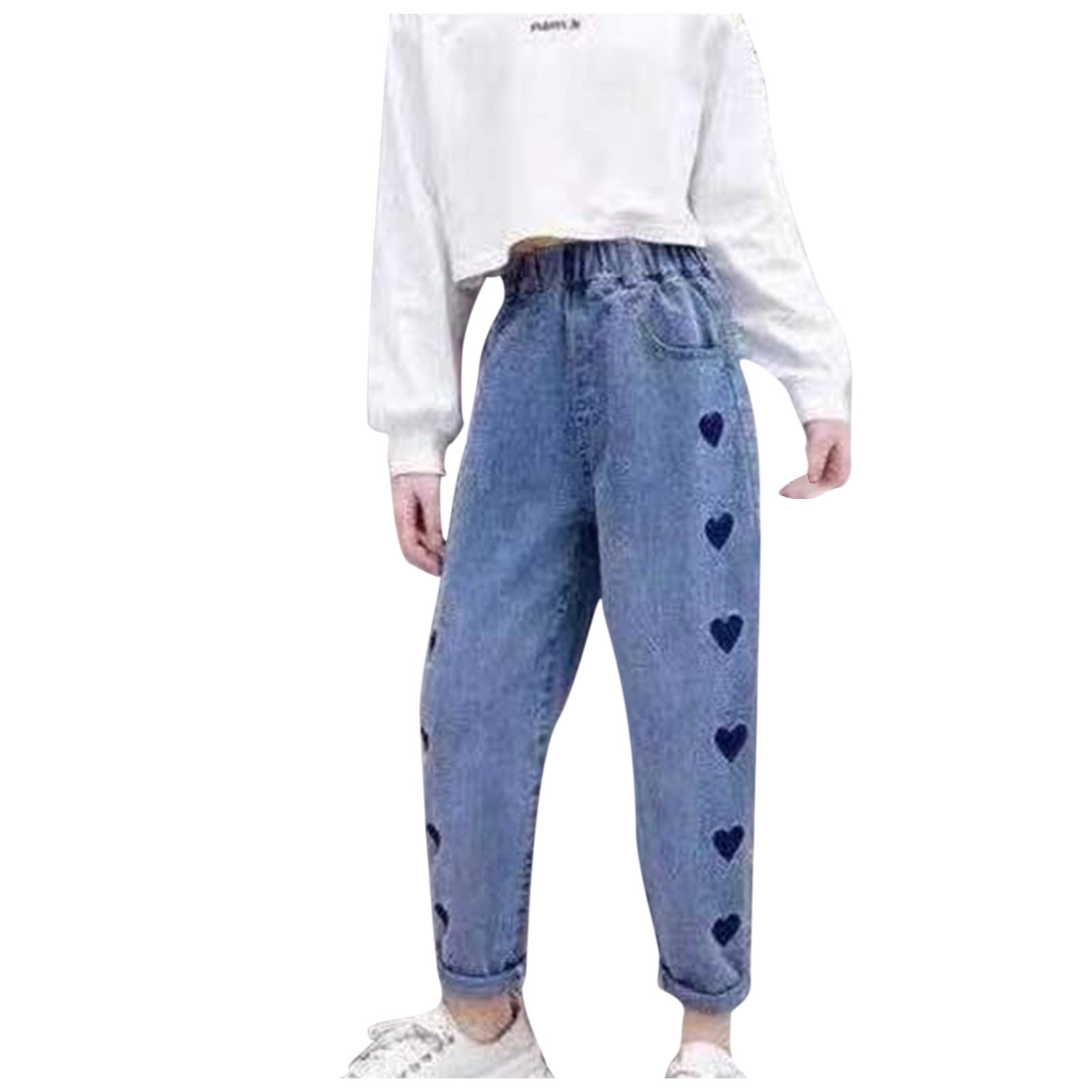 CHEEREAM Kids Girls Jeans Wide Leg Denim Cute Pants Straight Leg Baggy ...