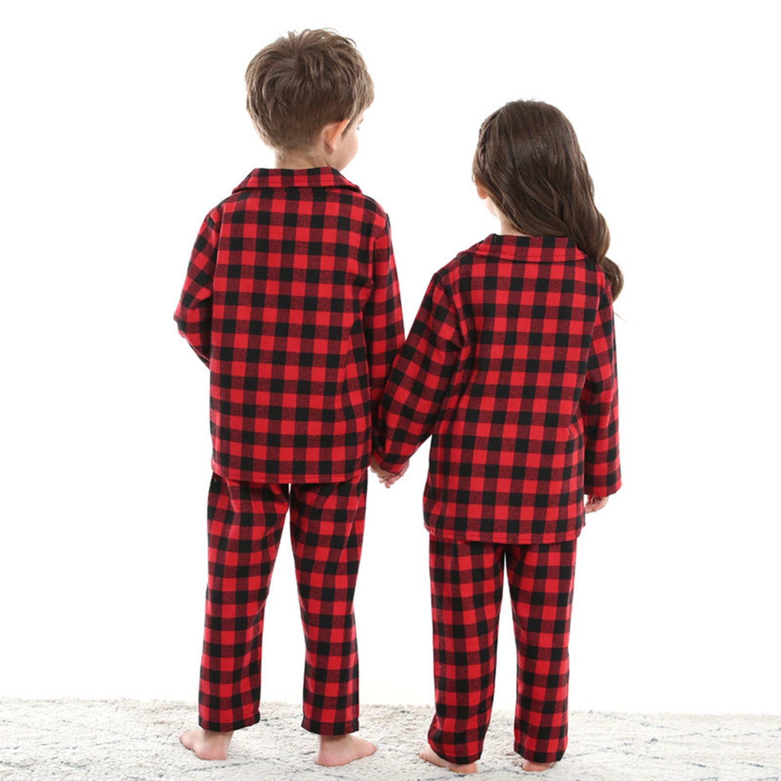 CHEEREAM Kids Plaid Holiday Christmas Pajamas Boys Girls Flannel Button ...