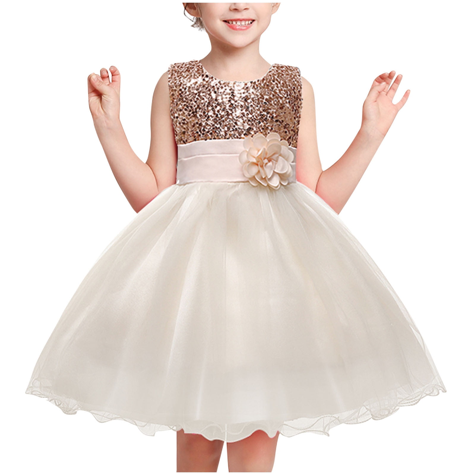 CHEEREAM Litter Girls Sleeveless Sequin Princess Dress Floral Lace ...