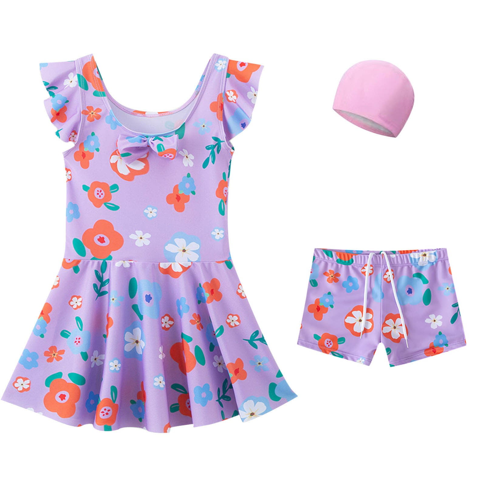 CHEEREAM Little Girls Swimsuit One Piece UPF 50+ Floral Skirted Bathing ...