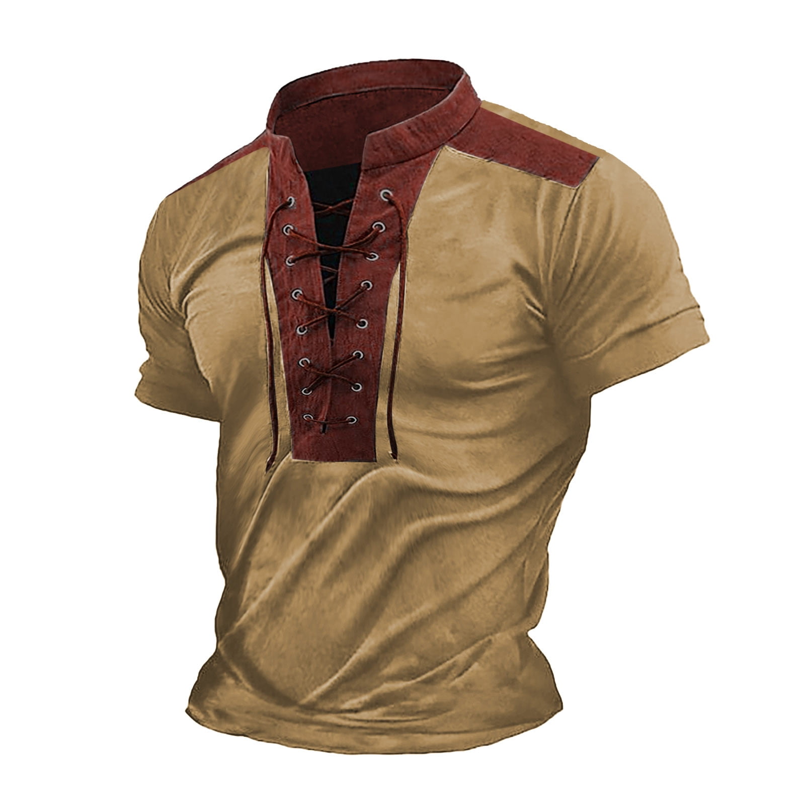 CHEEREAM Men Lace Up V Neck Short Sleeve Bohemian Hippie Renaissance ...