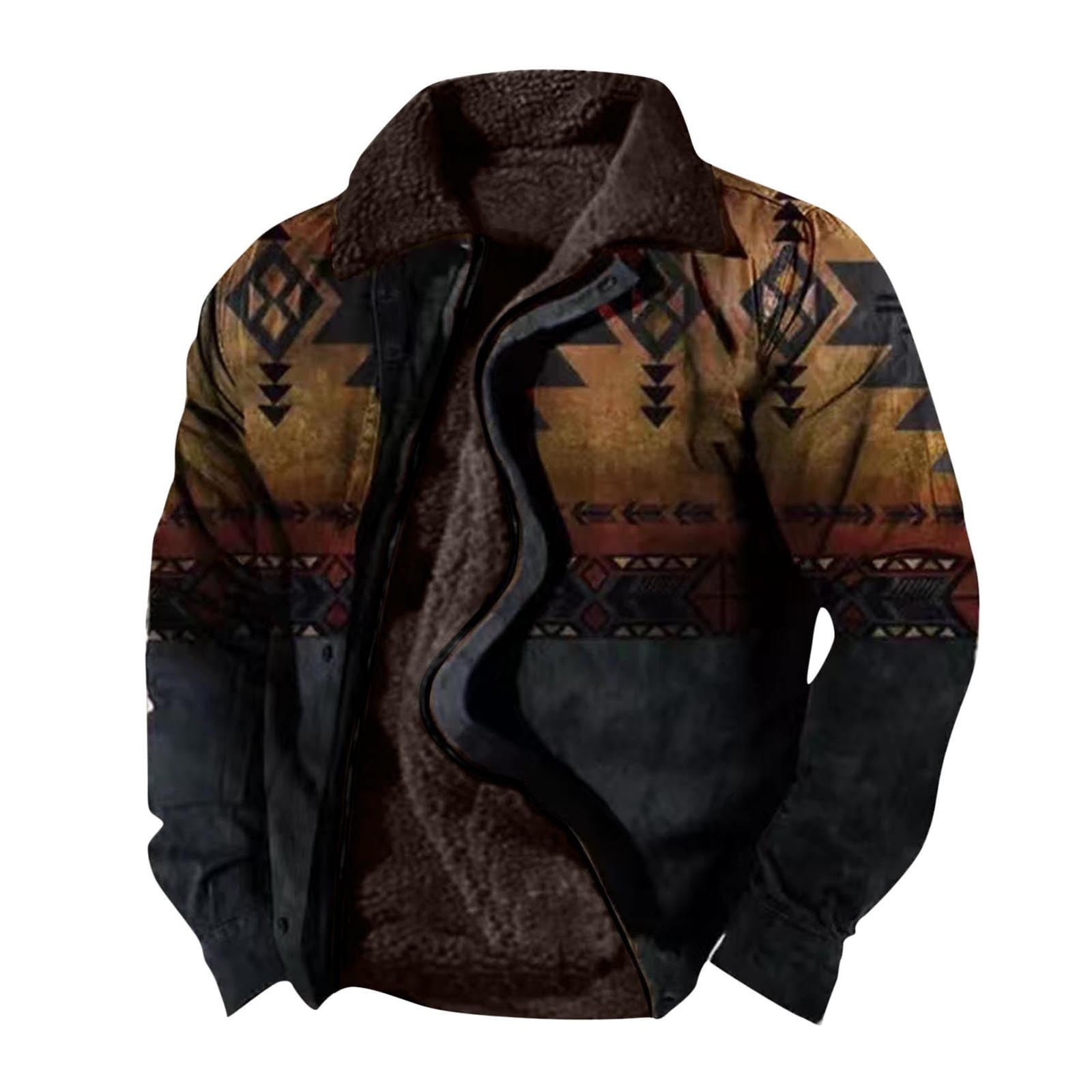CHEEREAM Men's Aztec Western Jackets Cowboy Winter Warm Sherpa Fleece ...