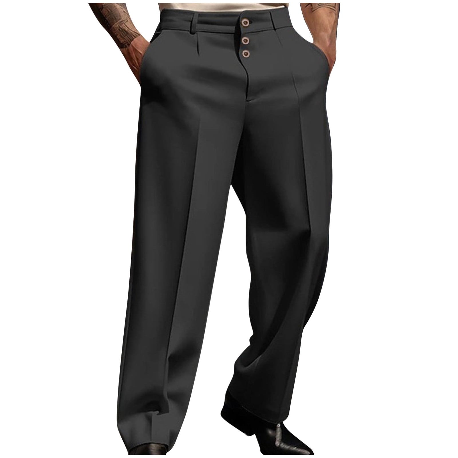 CHEEREAM Men's Baggy Fold Pleated Suit Pants Wide Leg Dress Pants ...