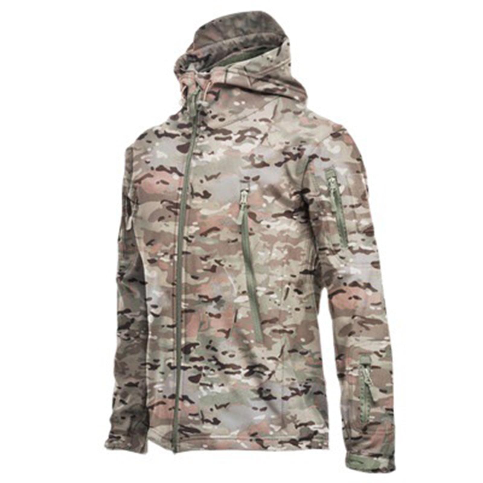 CHEEREAM Men's Camo Quiet Hunting Jacket Waterproof Softshell Fleece Lined Camouflage Outdoor ...