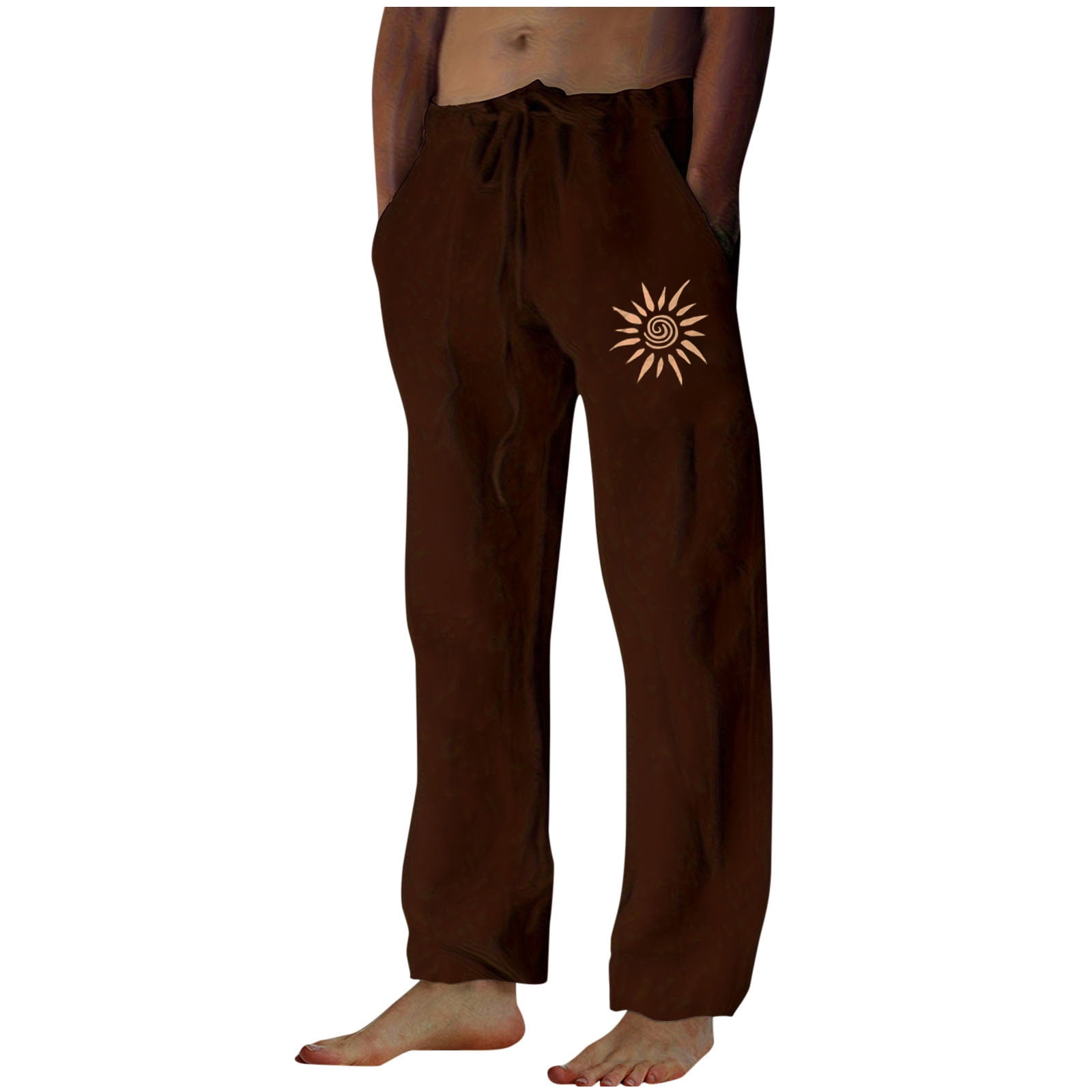 CHEEREAM Men's Casual Linen Pants Elastic Waist Drawstring Beach Summer ...