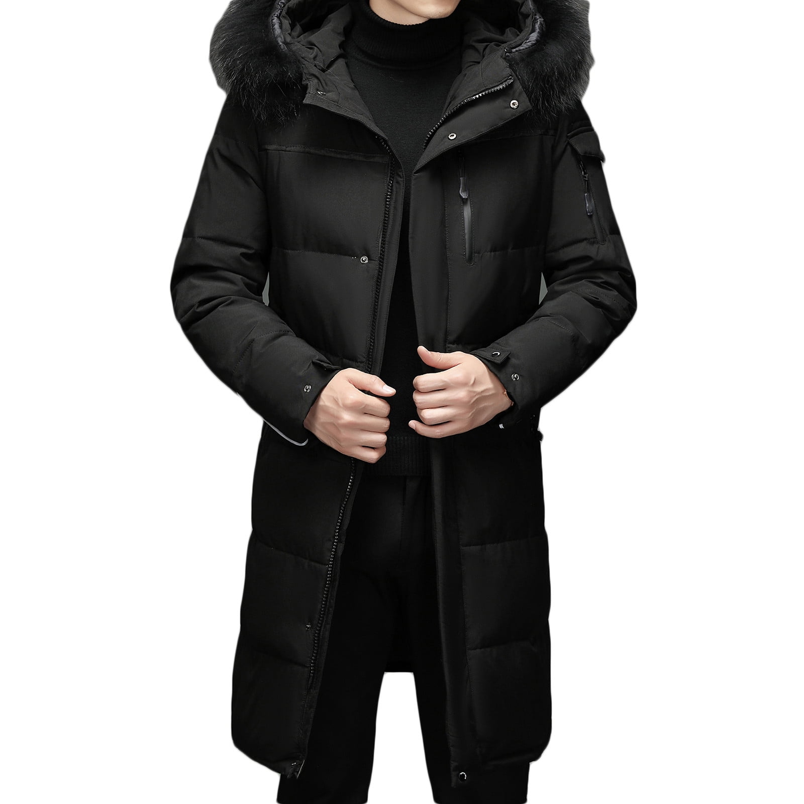 CHEEREAM Men's Extra Long Parka Winter Coats Hooded Puffer Jacket Heavy ...