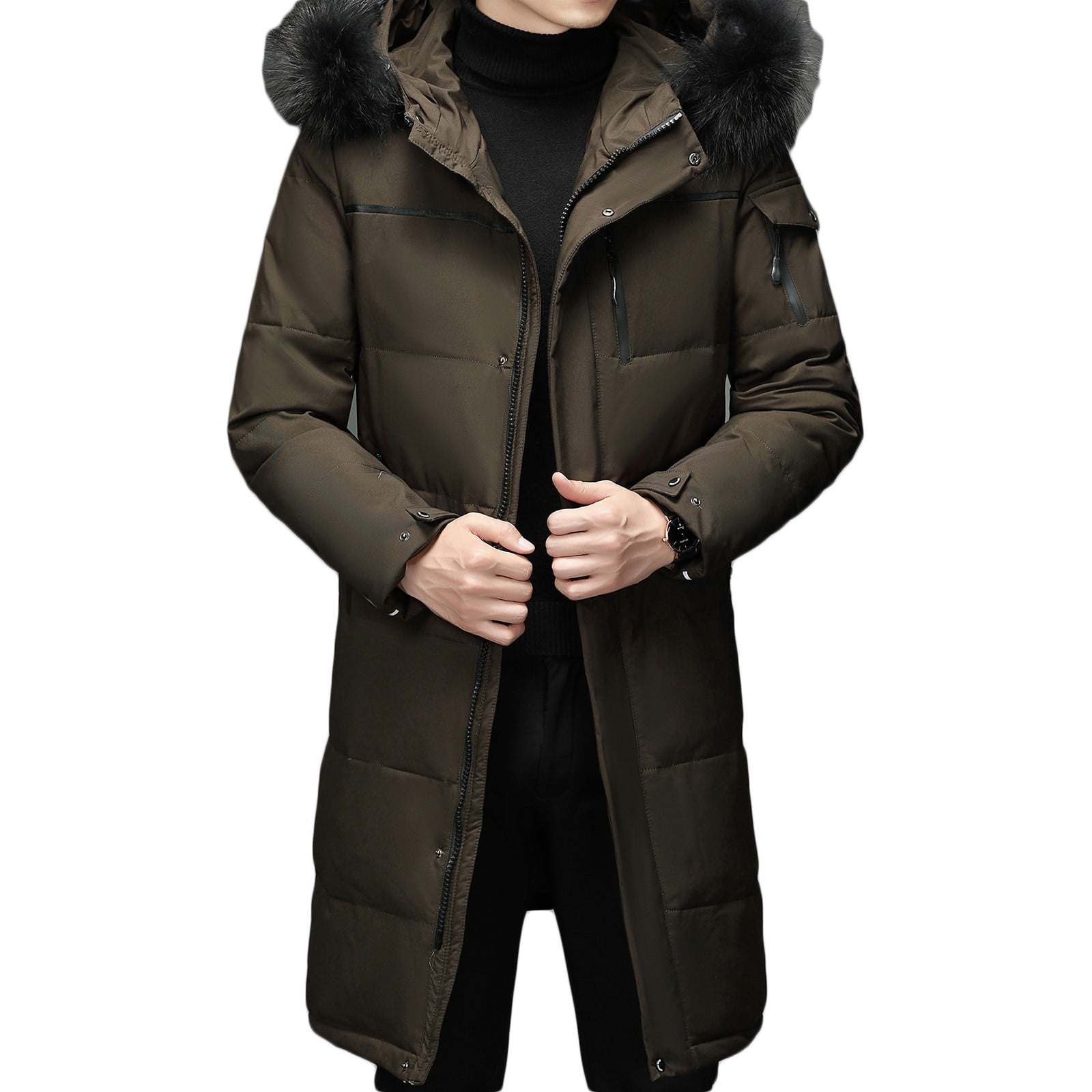 CHEEREAM Men's Extra Long Parka Winter Coats Hooded Puffer Jacket Heavy ...