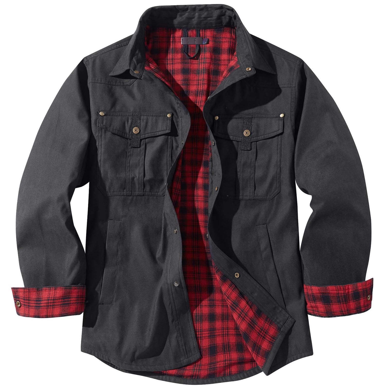 CHEEREAM Men's Flannel Lined Shacket Jacket Plaid Brushed Lining Button ...