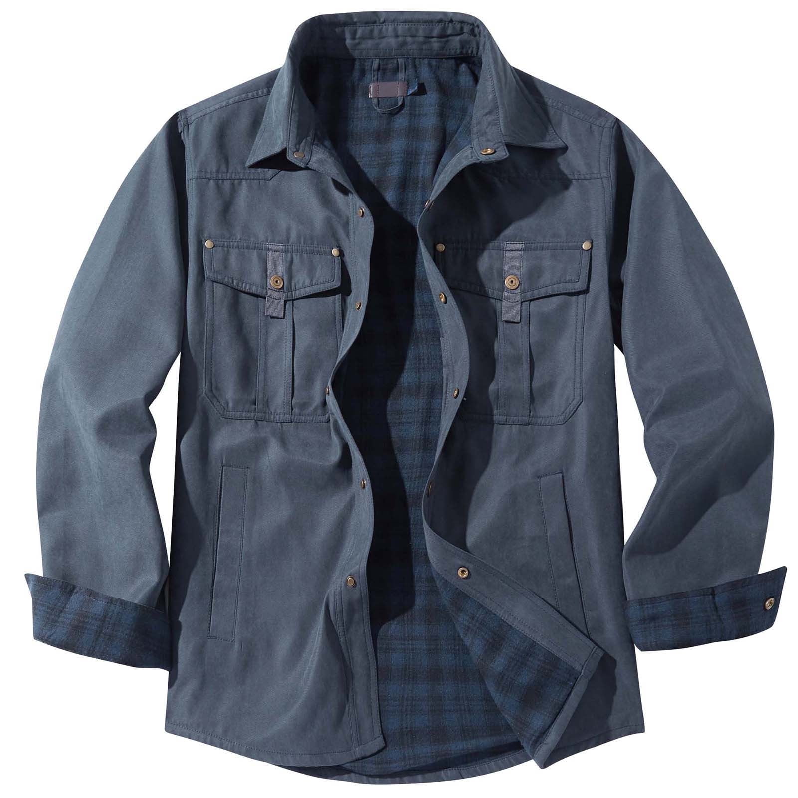 CHEEREAM Men's Flannel Lined Shacket Jacket Plaid Brushed Lining Button ...