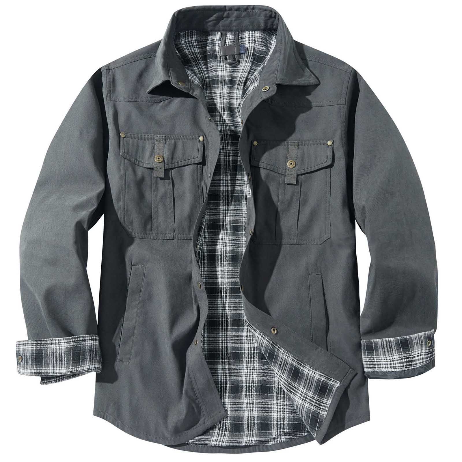 CHEEREAM Men's Flannel Lined Shacket Jacket Plaid Brushed Lining Button ...