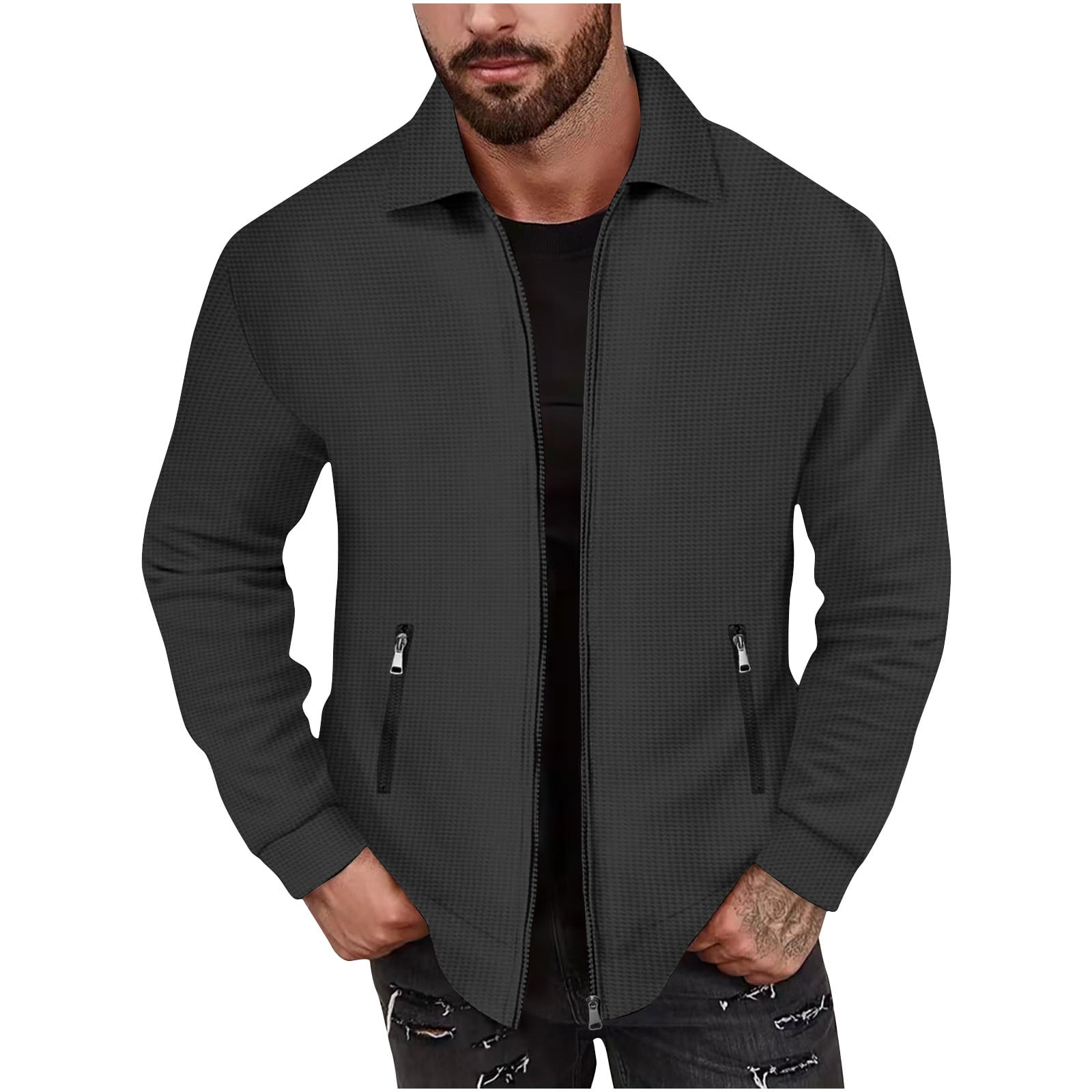 CHEEREAM Men's Lightweight Varsity Jacket Casual Lapel Bomber Jackets ...