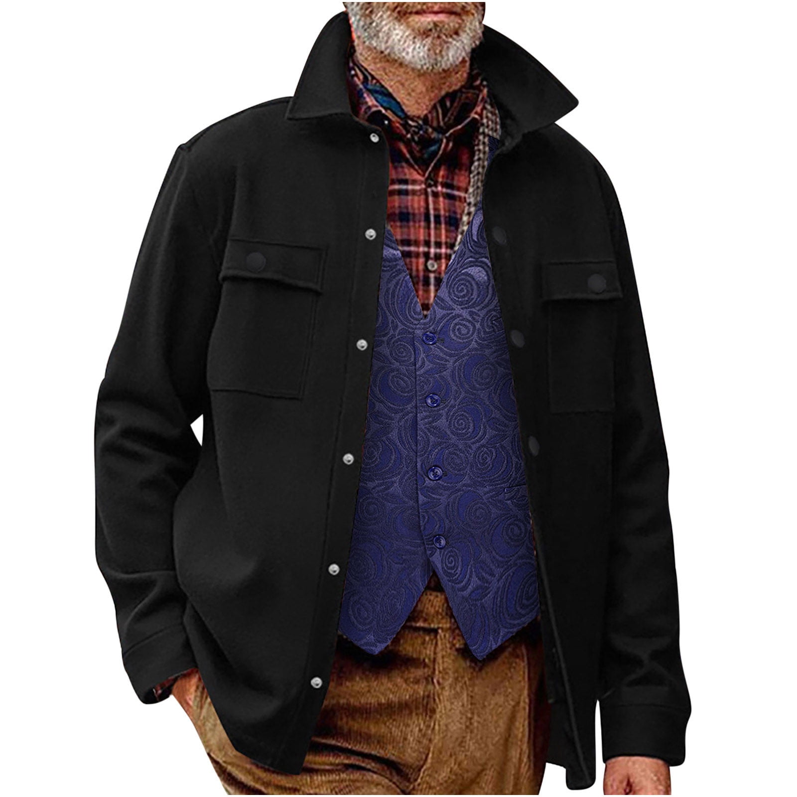 CHEEREAM Men's Sherpa Shirt Jacket Stand Collar Flannel Shackets Casual ...